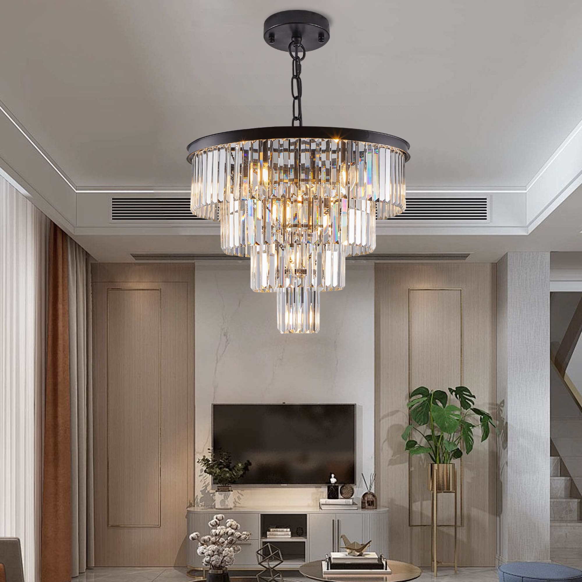 BABOOM 2-Tier Circular Chandelier 18-Light Black Mid-century Tiered Led ...