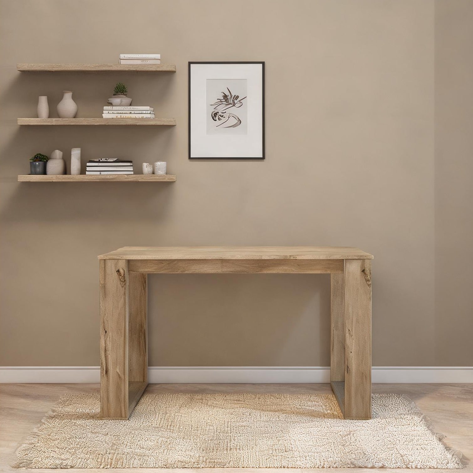 Naturefalls Rectangular Particle Board Writing Desk in Neutral Beige ...