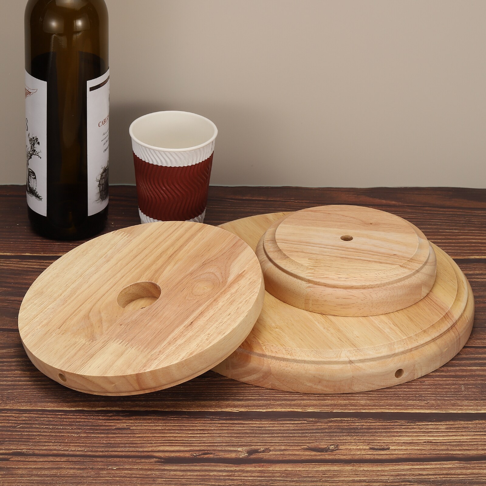 PATIKIL 6.5 Inch x 1.3 Inch Wooden Lamp Base 2pcs Round Solid Wooden ...