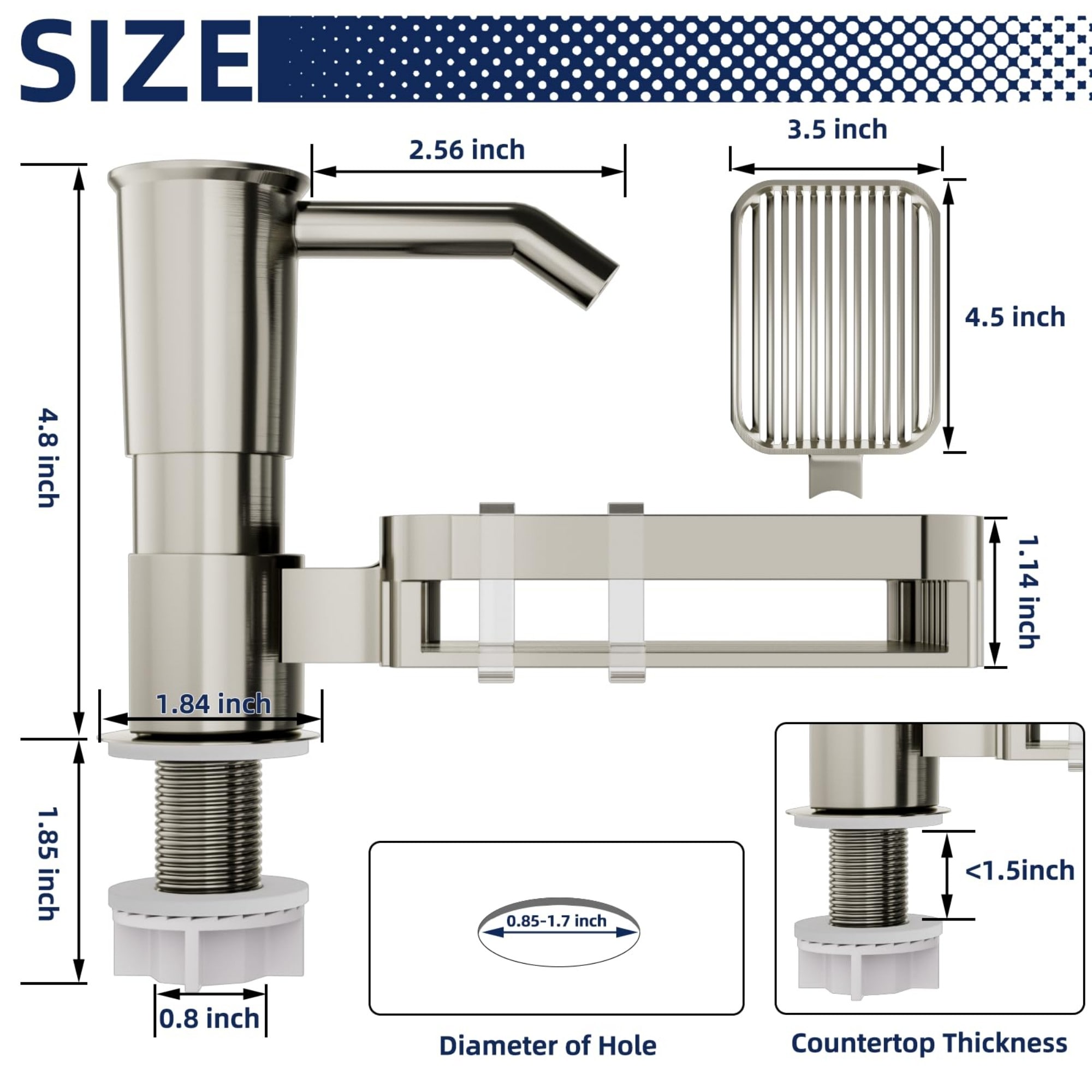 Numhew 1.5in Thick 39in Extension Tube 2-Hook Brushed Nickel ABS ...