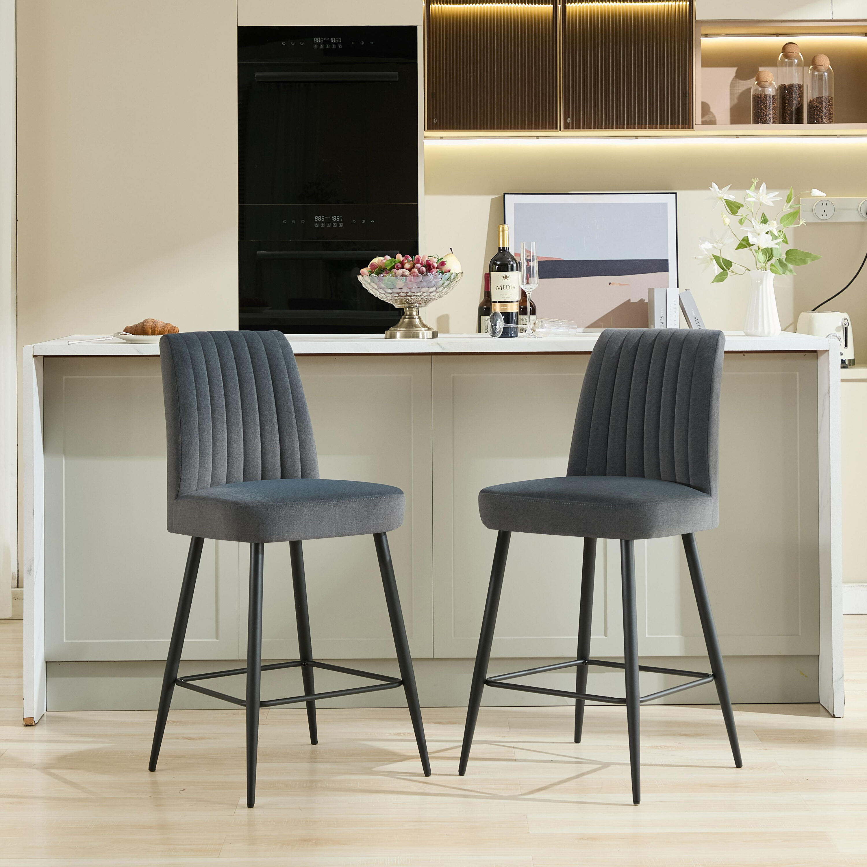 Wooakway 20 Inch Adjustable Bar Chairs Set of 2 Simple Velvet ...