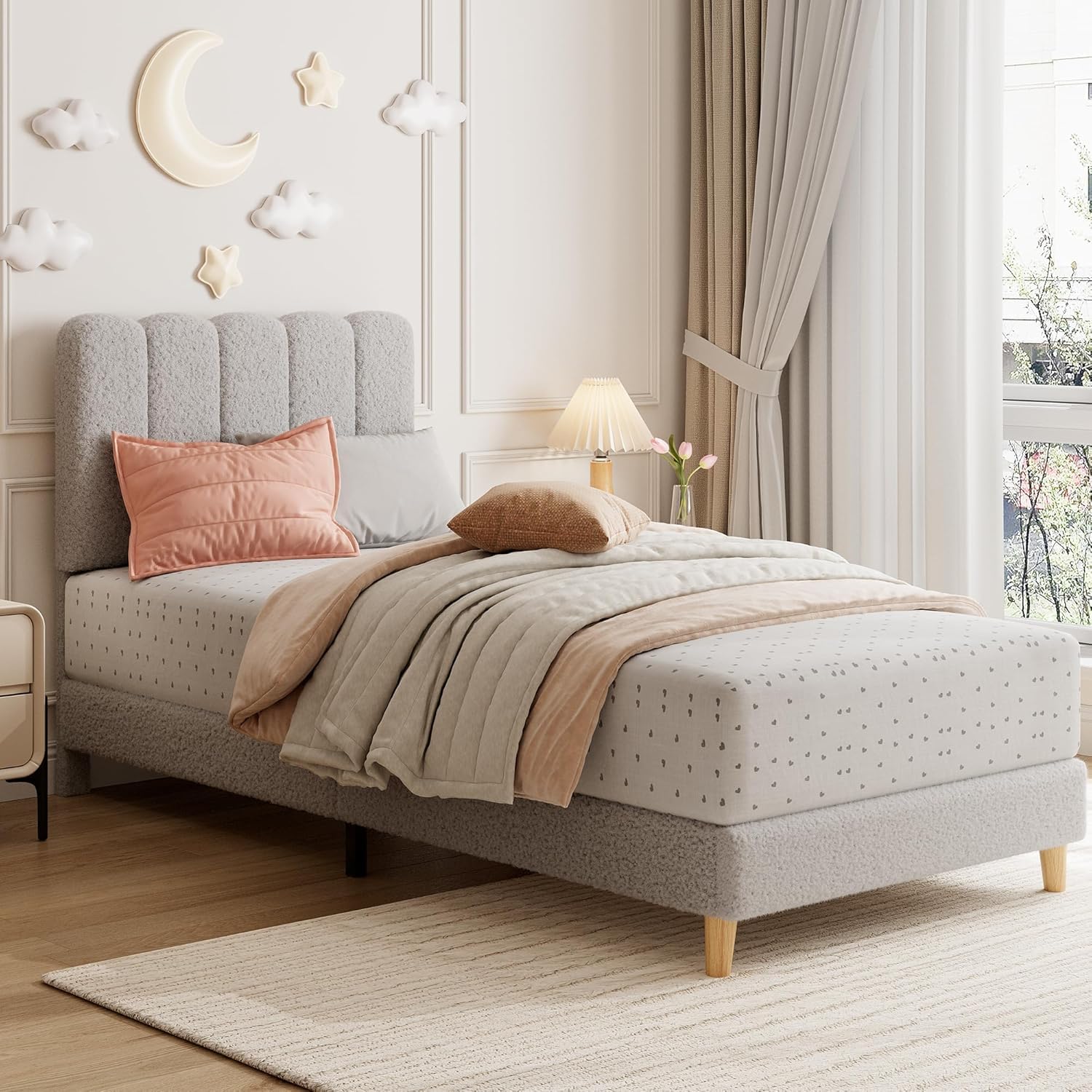 IdealHouse Twin Size Boucle Upholstered Platform Bed Frame For Girls ...