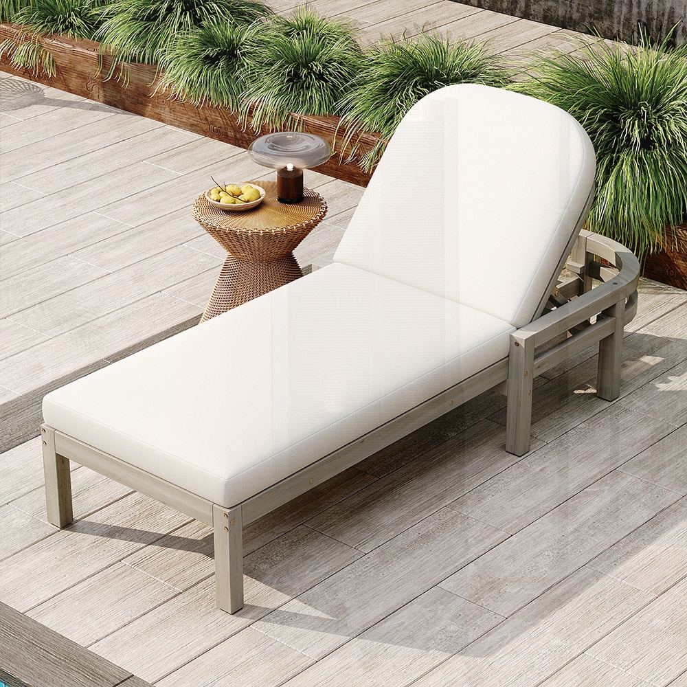 Watnature Outdoor Chaise Lounge Acacia Wood Recliner Adjustable 5 ...