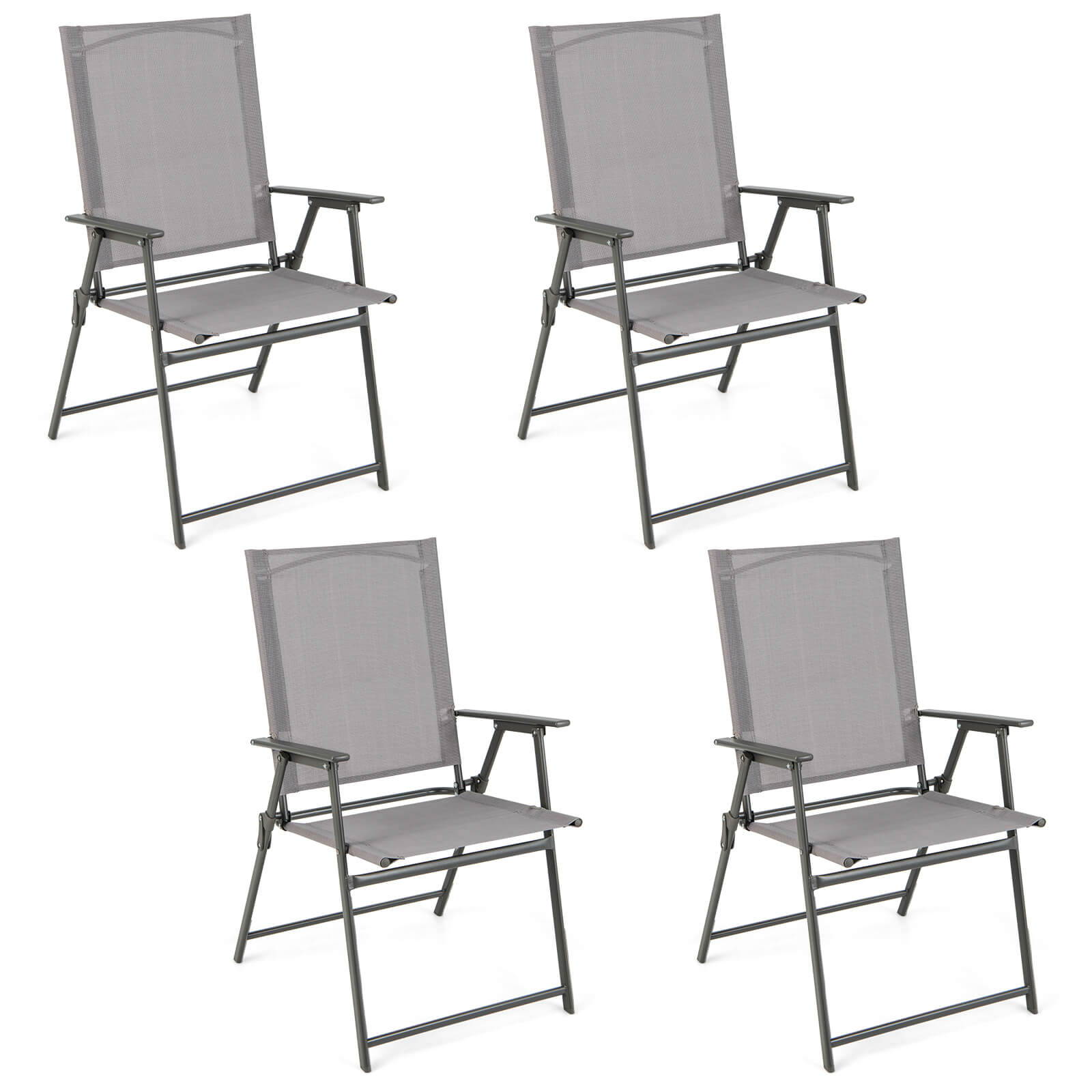 Slickblue Set of 4 Metal Frame Folding Patio Chairs with Fabric Seat ...