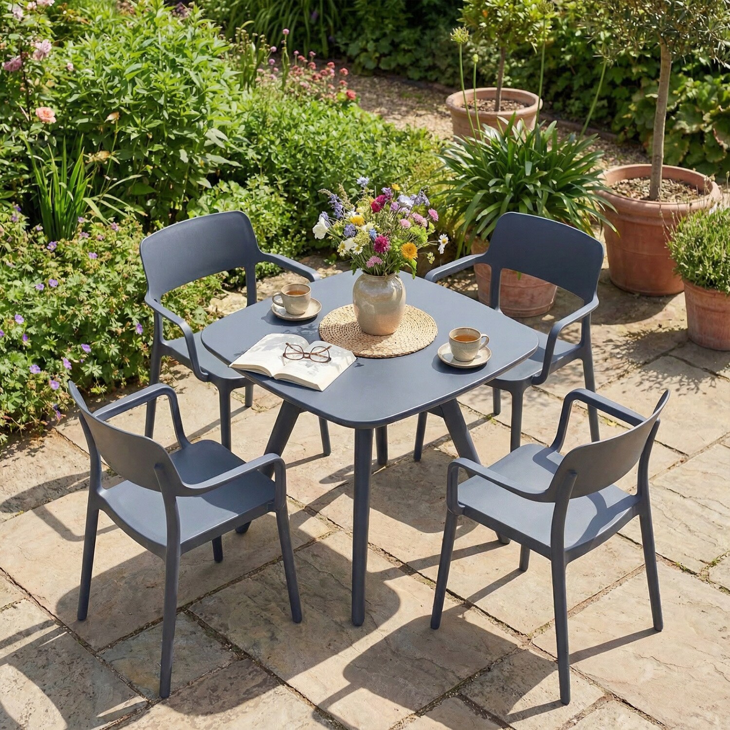 Slickblue Square Plastic Outdoor Bistro Dining Table Seats Up To 4 For ...