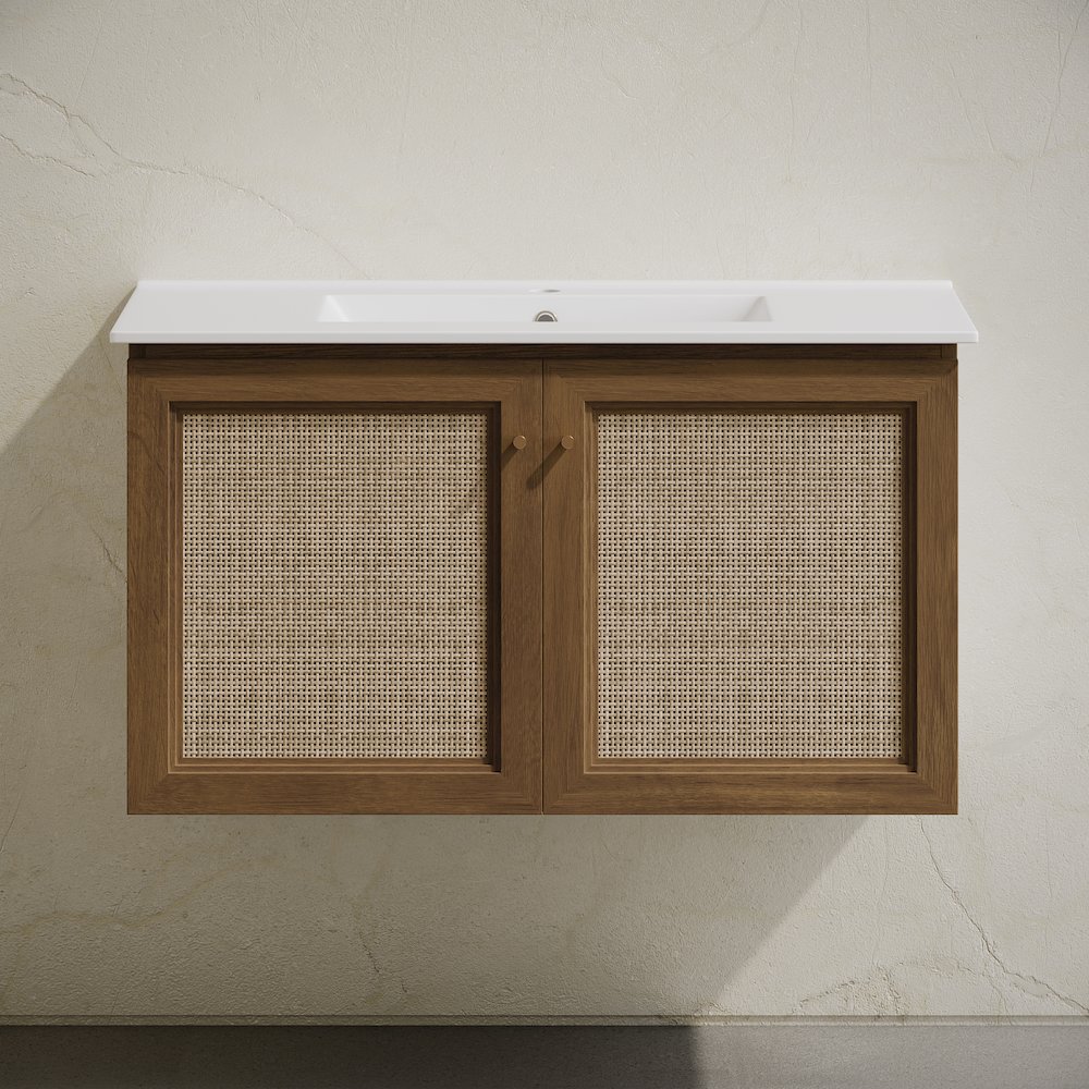 Swiss Madison 36 WallMounted Bathroom Vanity in Brown Oak with Single ...