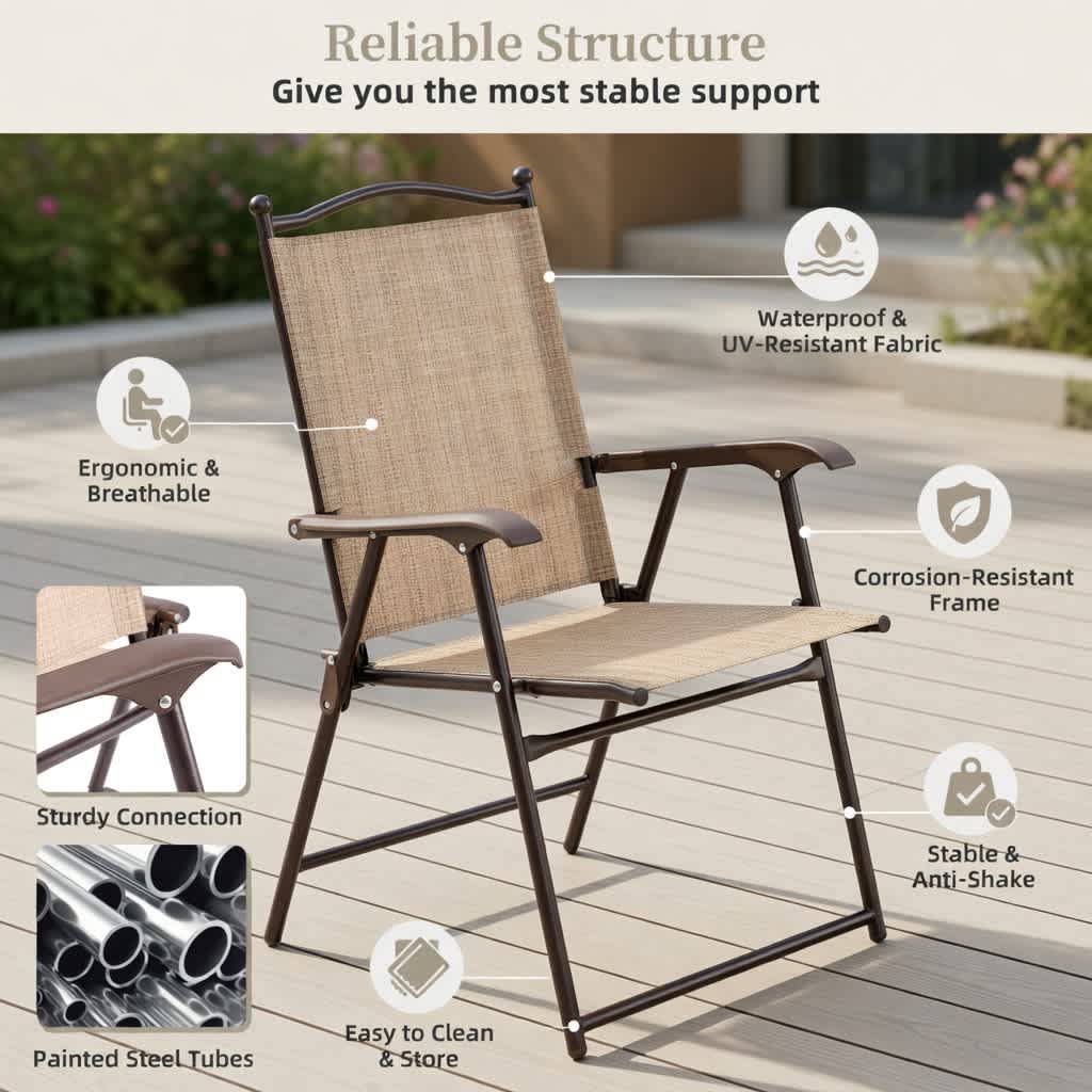 VERYKE 2 Pack Foldable Patio Lounge Chairs Lightweight Steel Frame ...