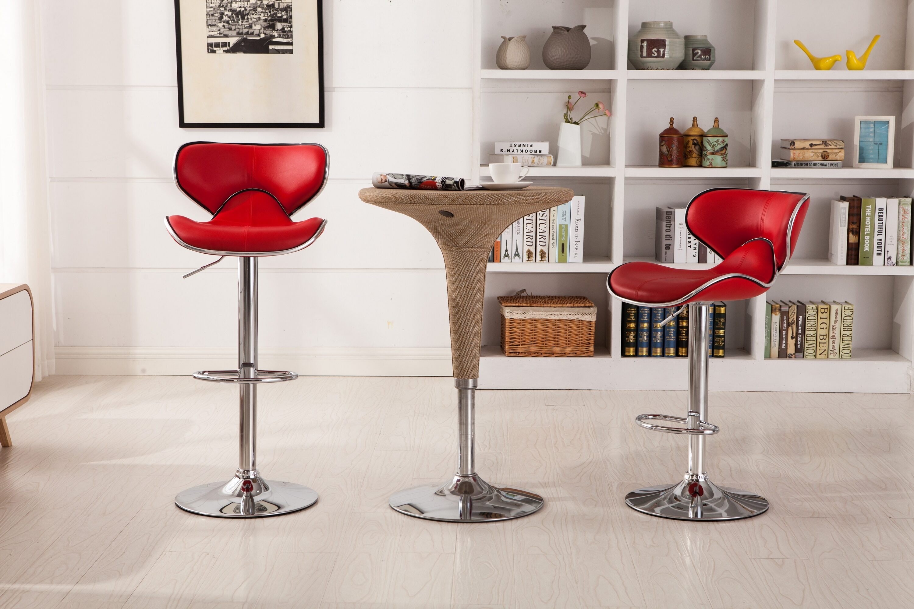 Tinyhomie Red Adjustable Bar Stool Set of 2 Adjustable Design in the ...