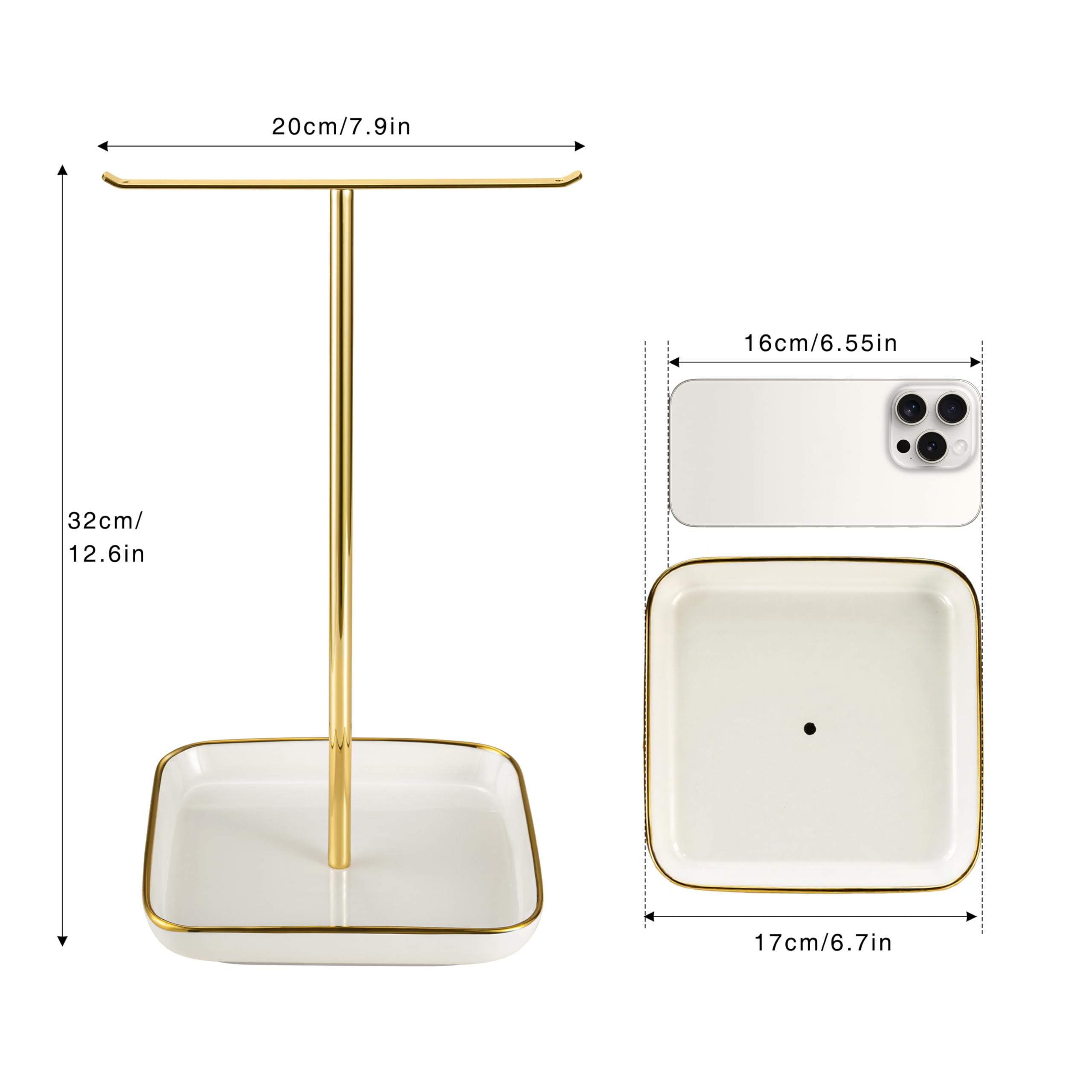 Aoibox 12 inch Tall Ceramic Jewelry Organizer Stand Gold T Bar Tree ...