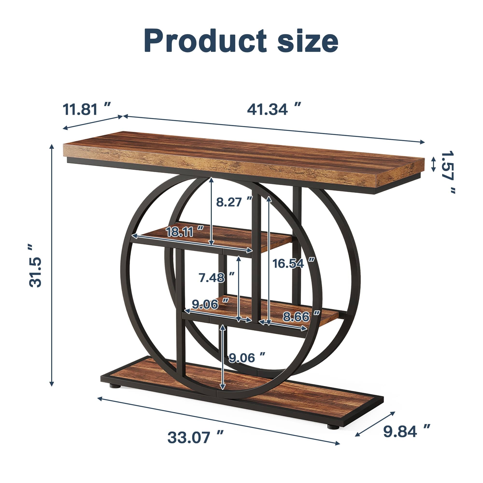 Choco Moon 41in Industrial Console Table with 4 Open Shelves Features a ...