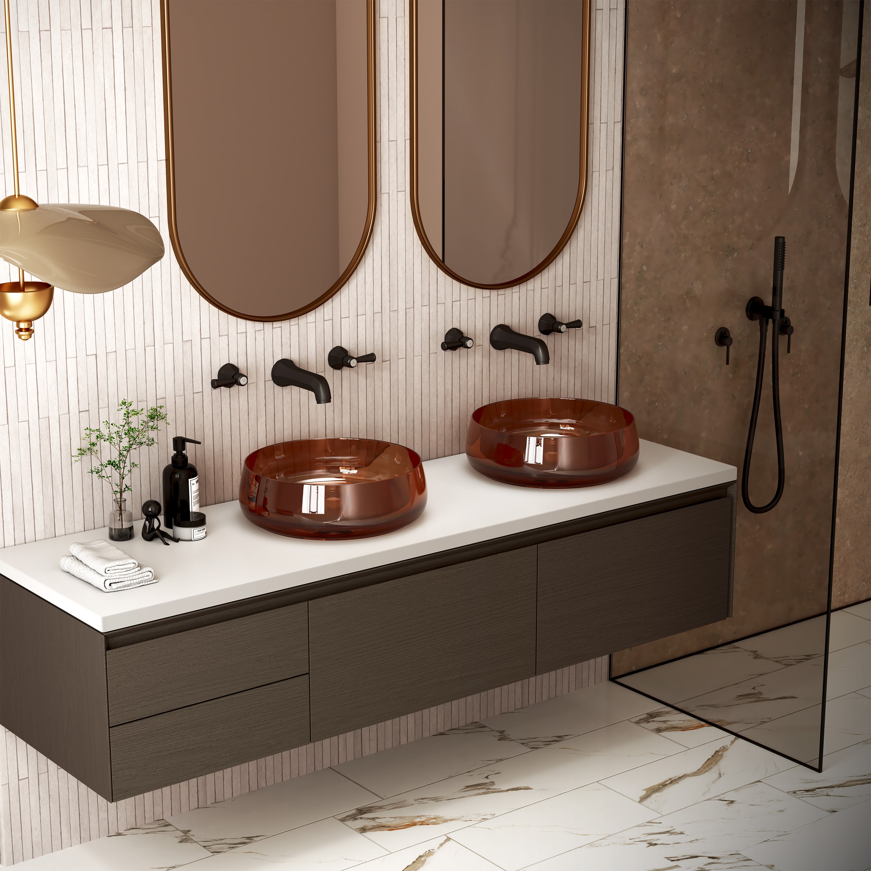 CASAINC Resin 17.72-in Vessel Round Modern Dark Brown Bathroom Sink ...
