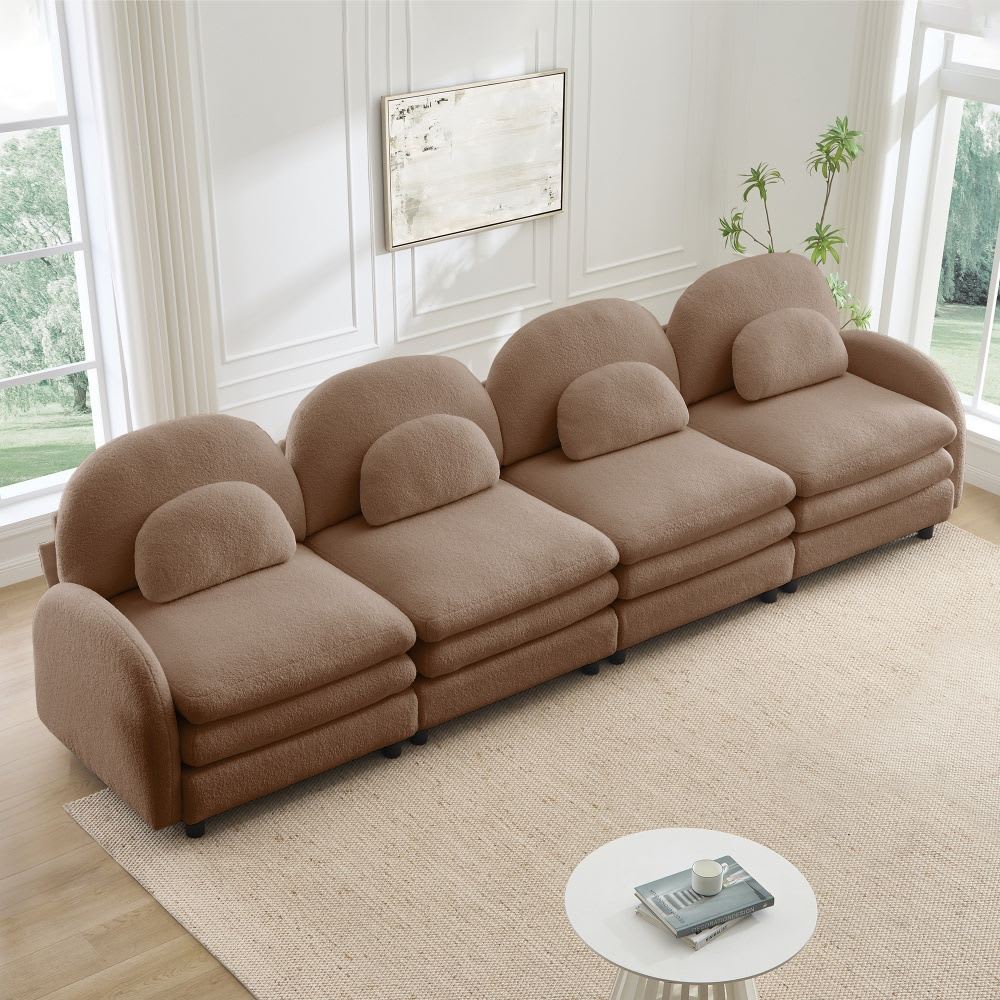 Coolbibila 4 Seat Camel Cloud Like Modular Teddy Fabric Sofa Curved ...