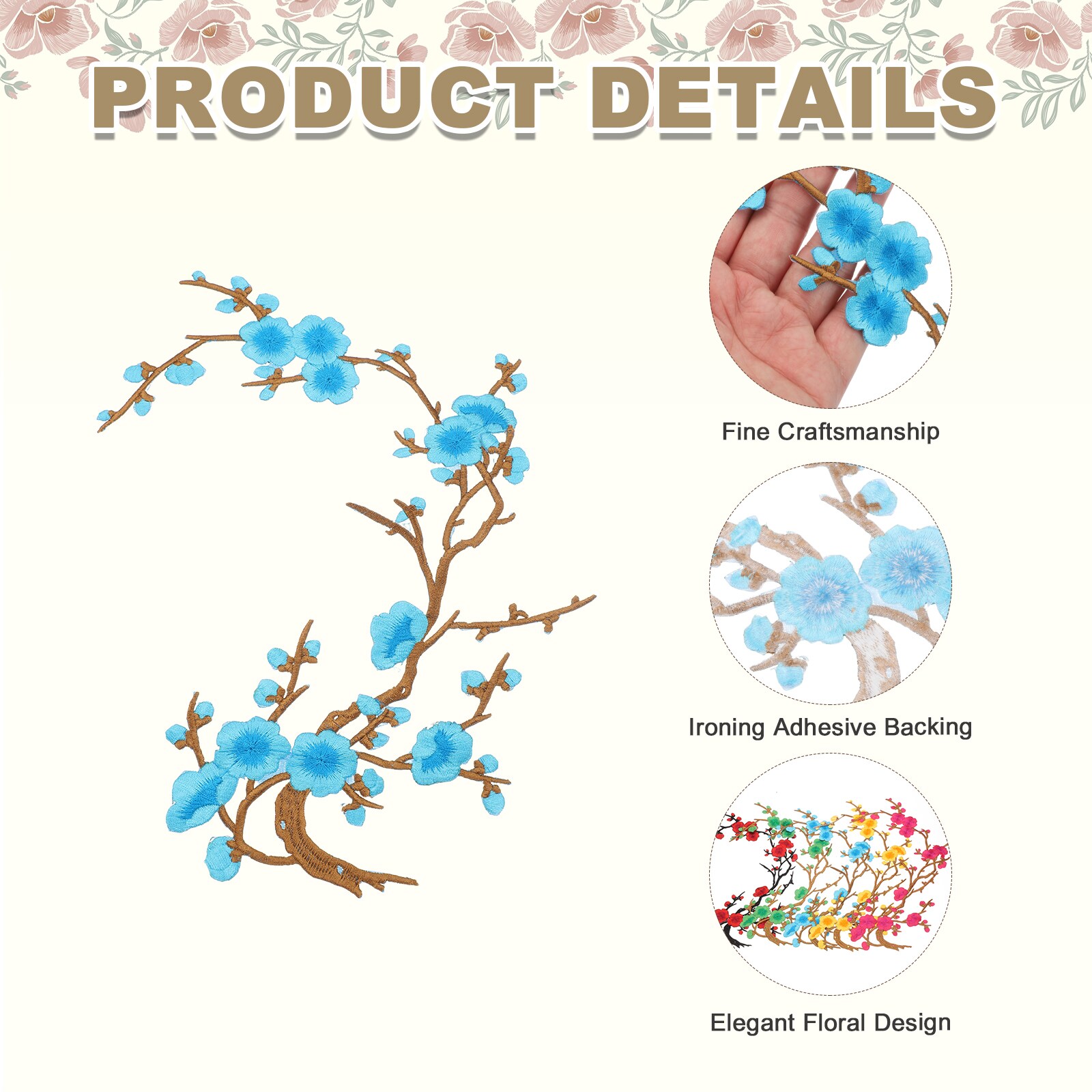 Unique Bargains Plum Blossom Iron-on Patches Flower Embroidery ...