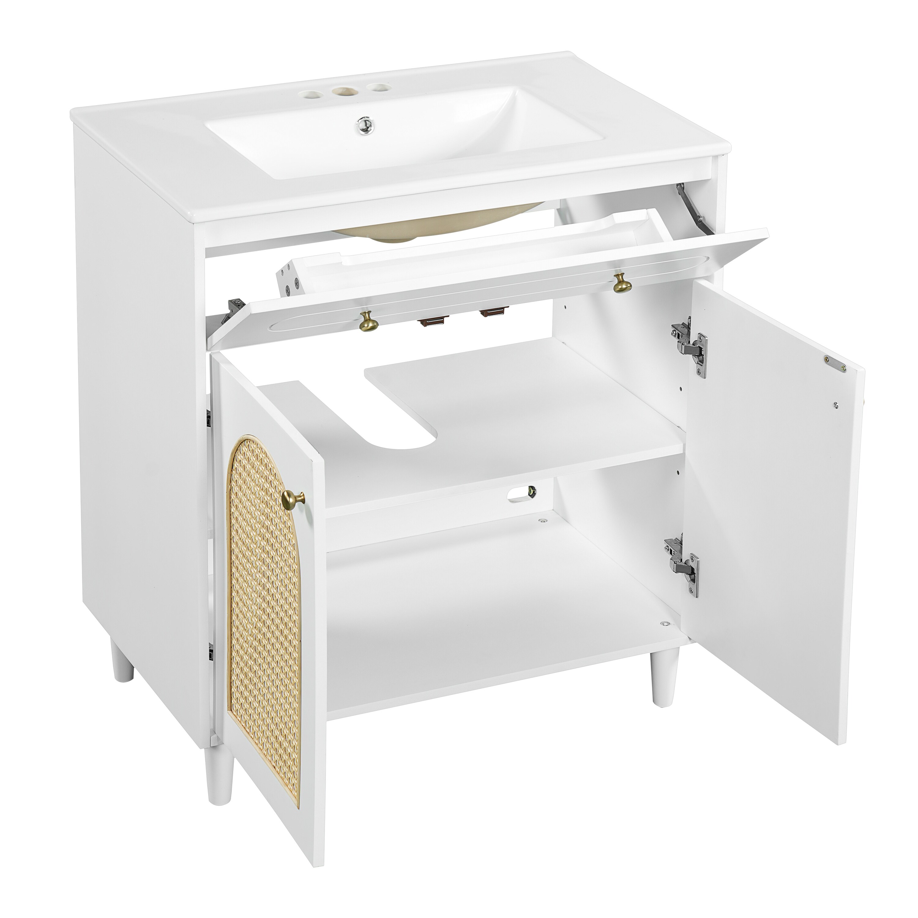 Wooakway 30in Bathroom Vanity with Ceramic Sink Solid Wood Frame ...