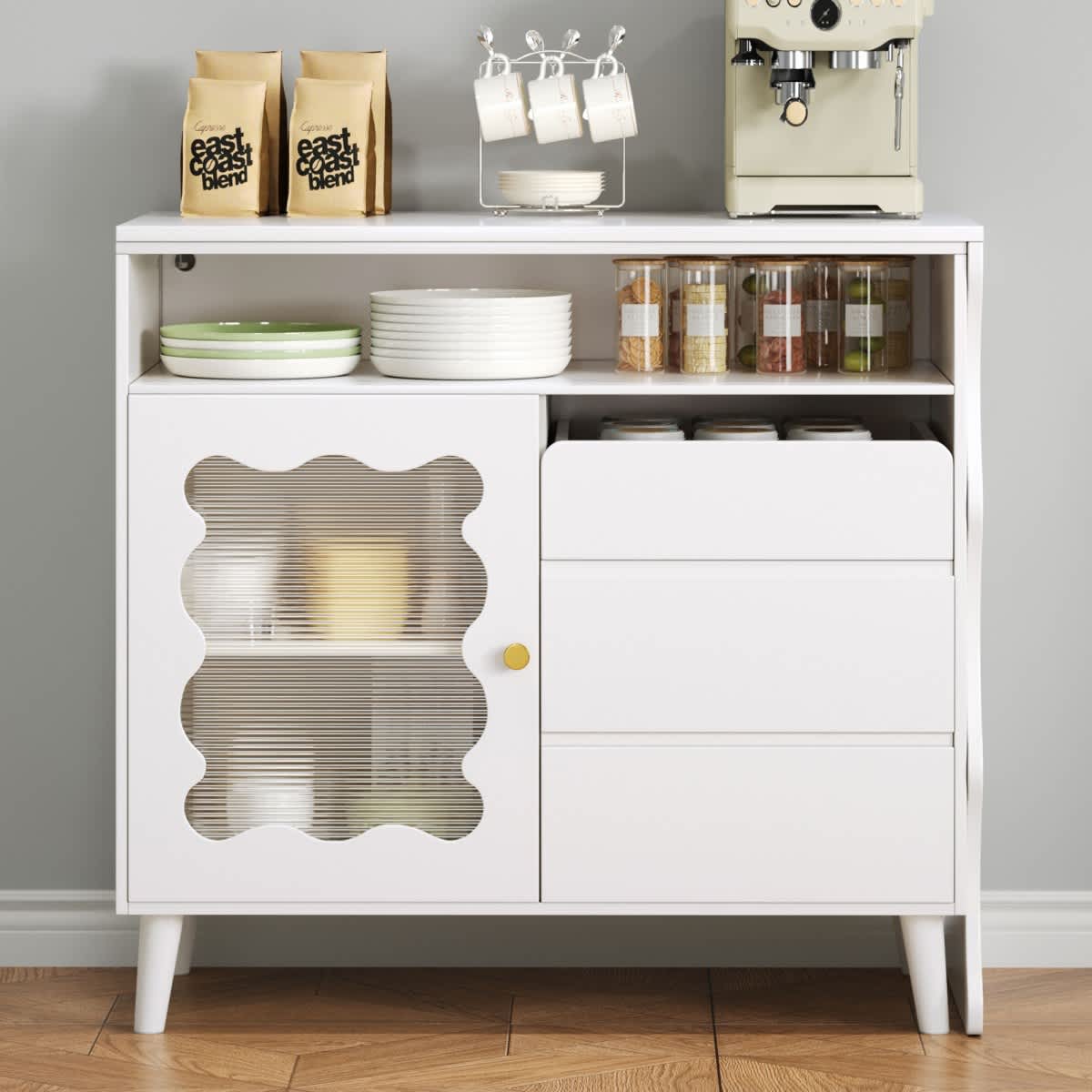 Maison Boucle White 41 Inch LED Modern Farmhouse L Shaped Buffet ...