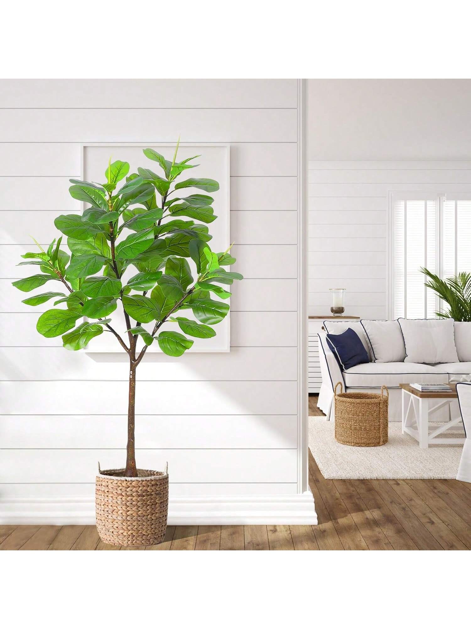 Qeetex Artificial Fiddle Leaf Fig Tree 5.8ft Tall With 65 Decorative ...