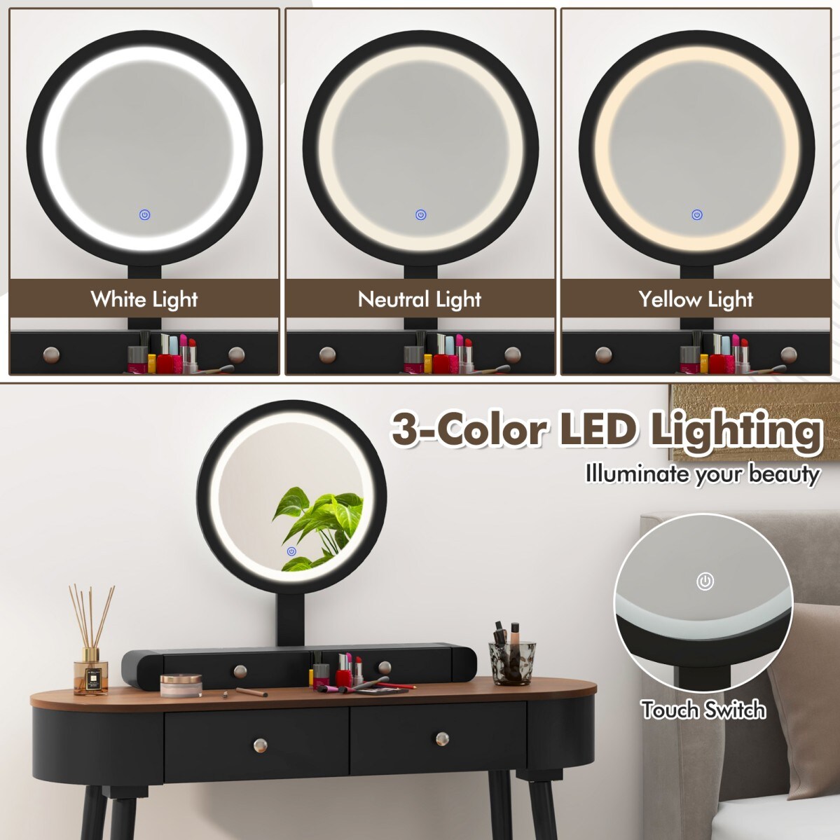 Poinic Makeup Vanity Table Set in the Makeup Vanities department at ...