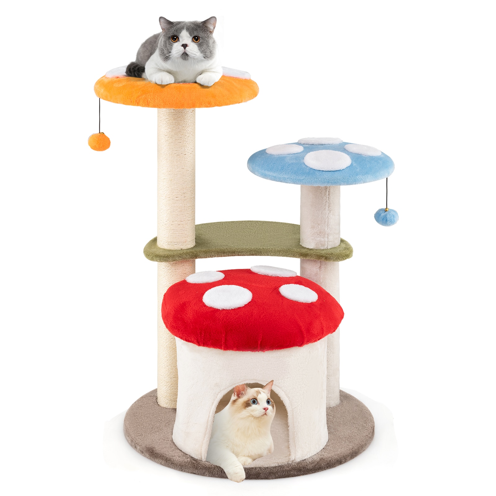 Slickblue Mushroom-Shaped Cat Tree Tower - 35 x 23-Inch Colorful Plush ...