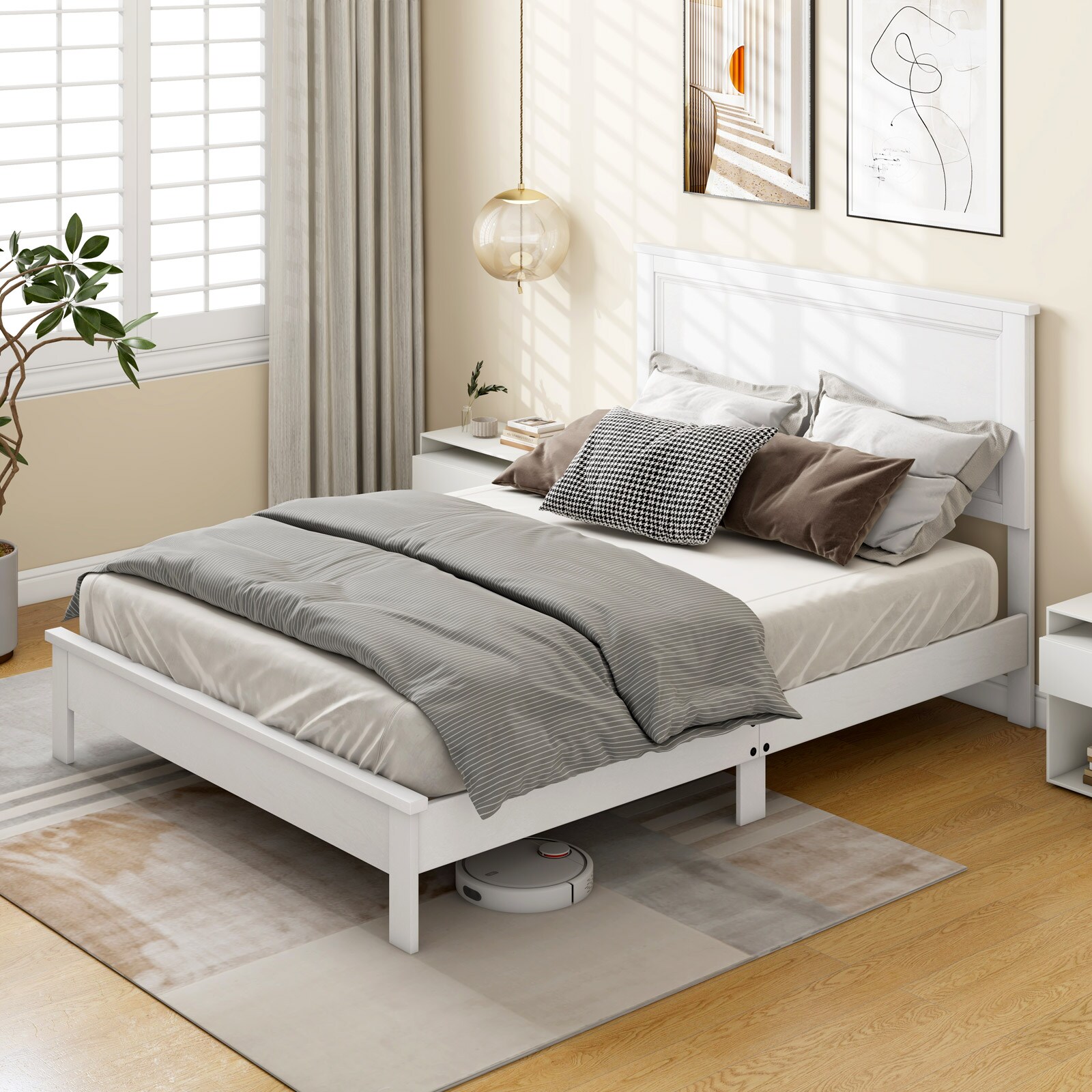 Slickblue Rustic Wooden Platform Bed (Walnut/White) Twin Rubber Wood ...