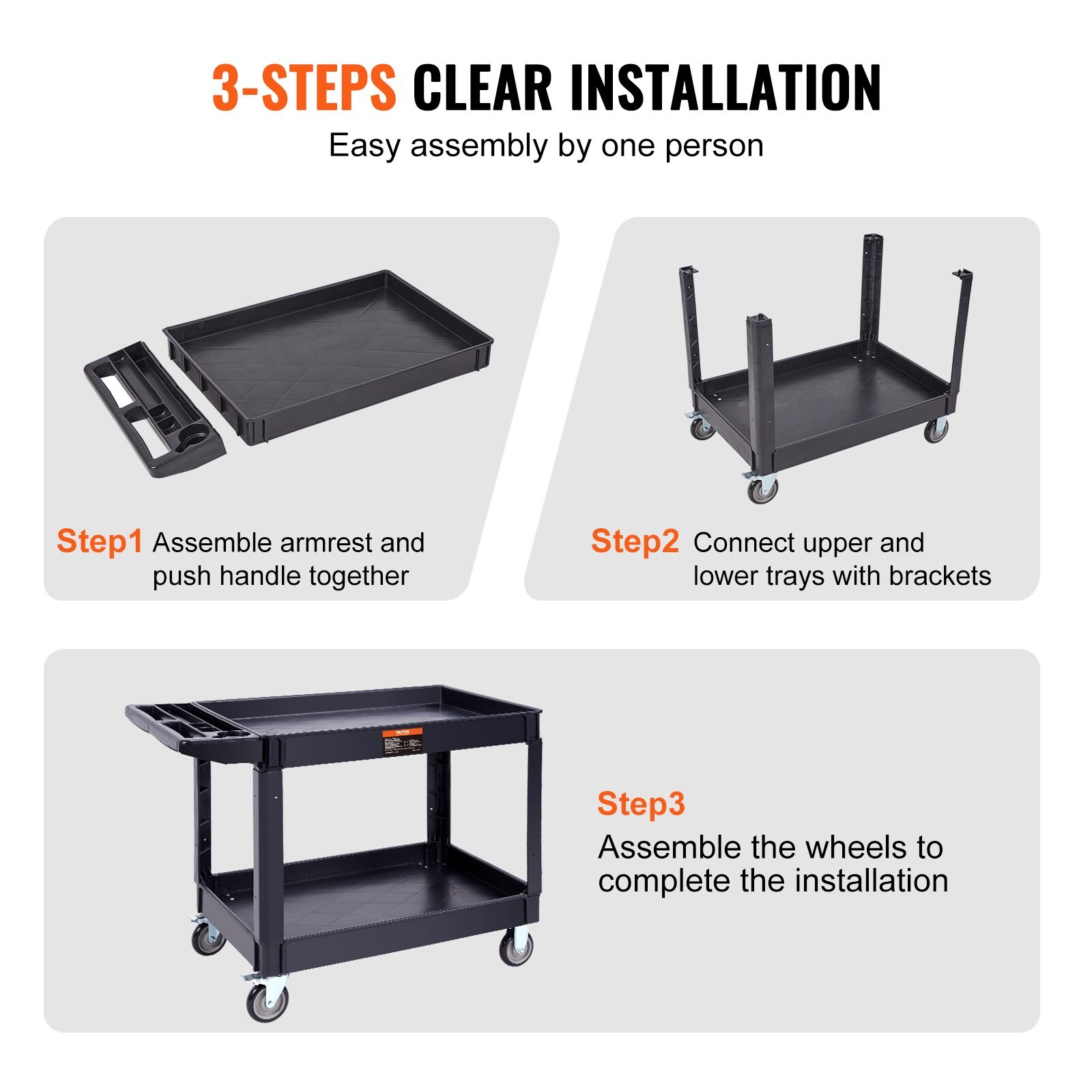 Dexmalle 2 Shelf 550LBS Heavy Duty Plastic Rolling Utility Cart with ...