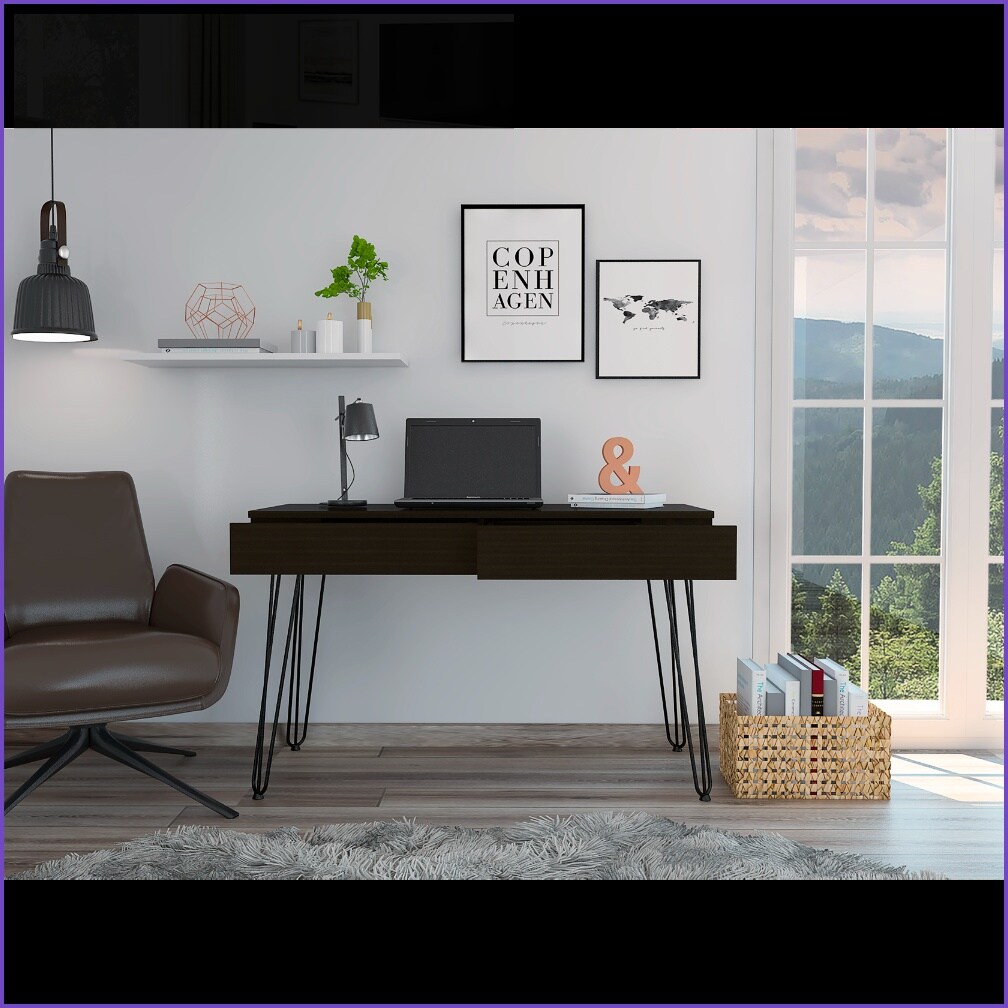 SunJet Computer Desks Modern 2 Drawer Desk with Hairpin Legs 47.3 in ...