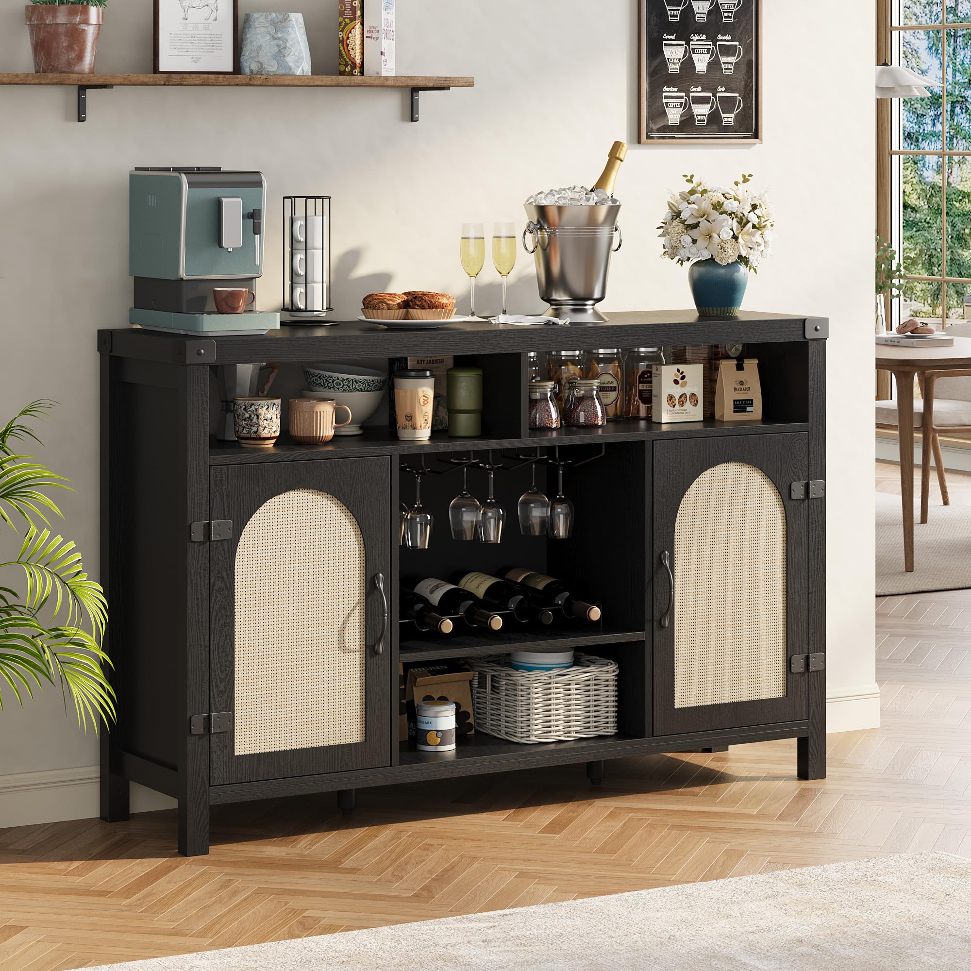 GarveeLife 52-in Rattan Sideboard Buffet Cabinet with Drawer Wine Racks ...