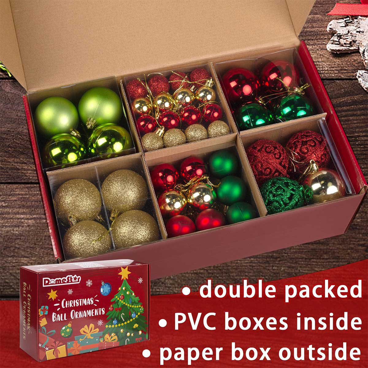 Aoibox 112pcs Christmas Ball Ornament Set Shatterproof Red Green Gold ...