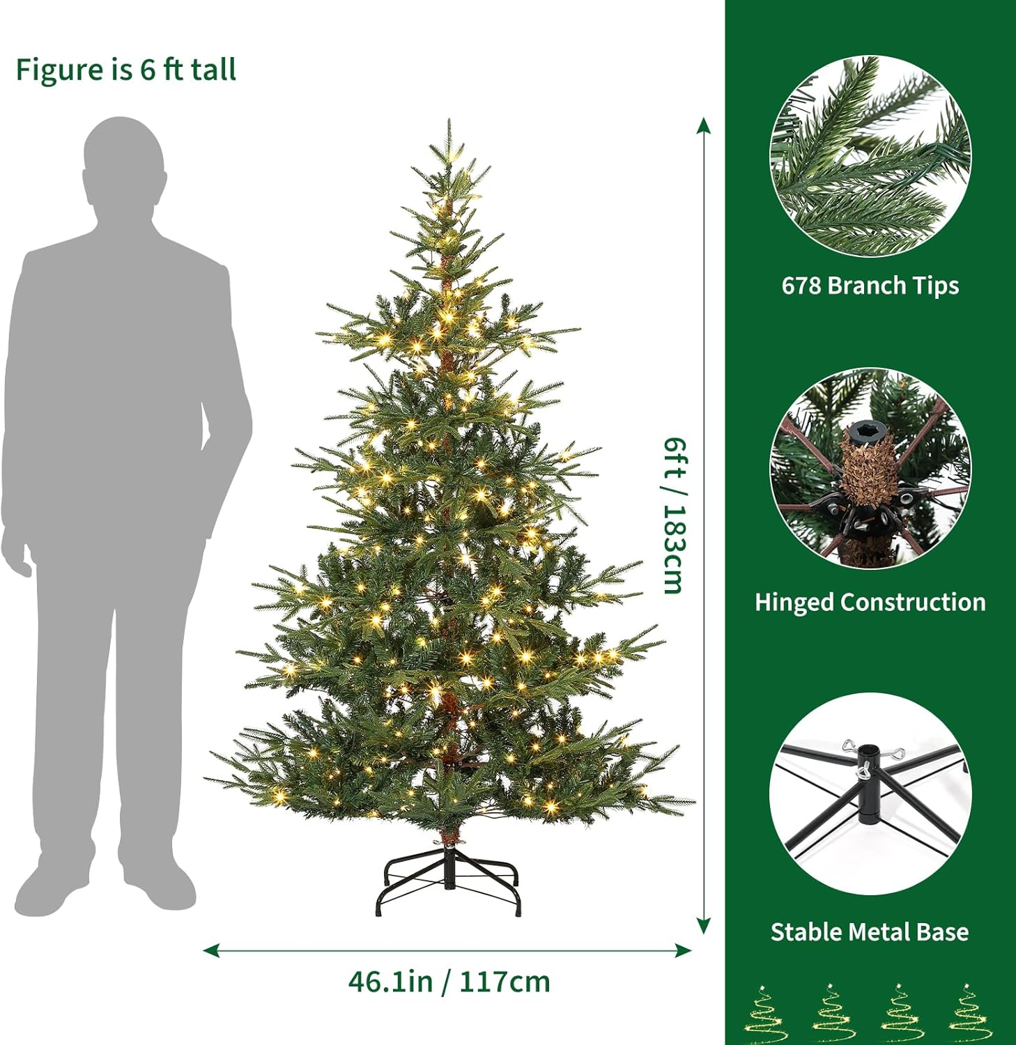 GMC 6ft Aspen Fir Christmas Tree with Lights Pre-Lit Artificial ...