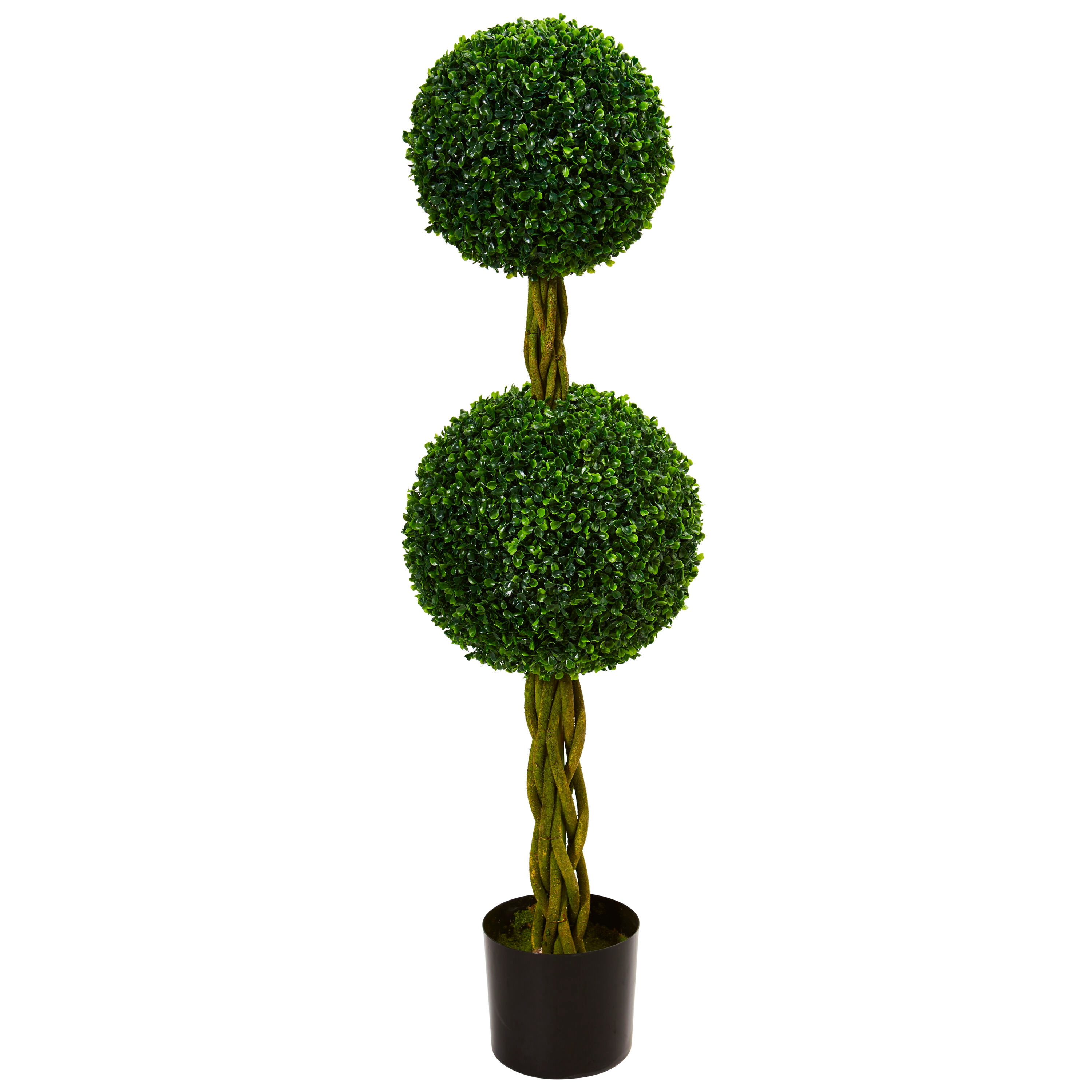 Nearly Natural 4-ft Boxwood Double Ball Artificial Topiary Tree with ...