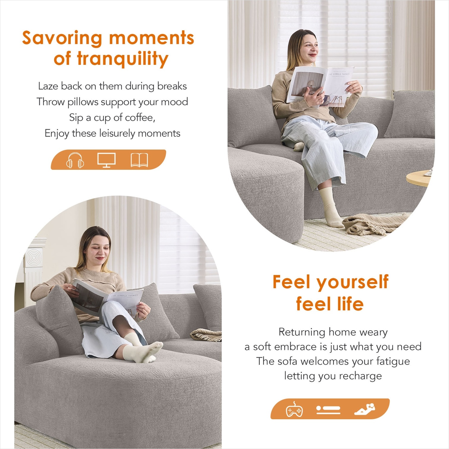 Naturefalls 4-Seat L-Shape Sleeper Sectional in Classic Gray Chenille ...