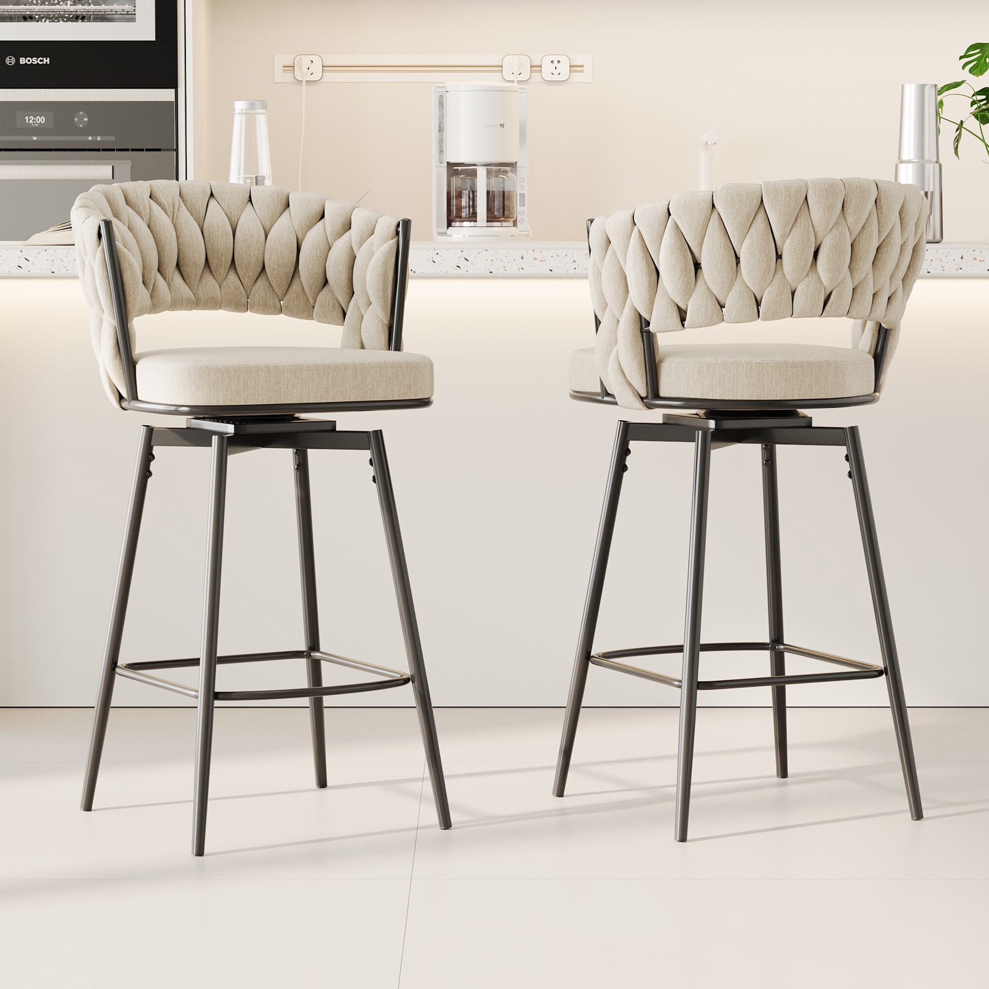LOVMOR 360 Swivel Bar Chairs set of 2 equipped with soft cushioned ...