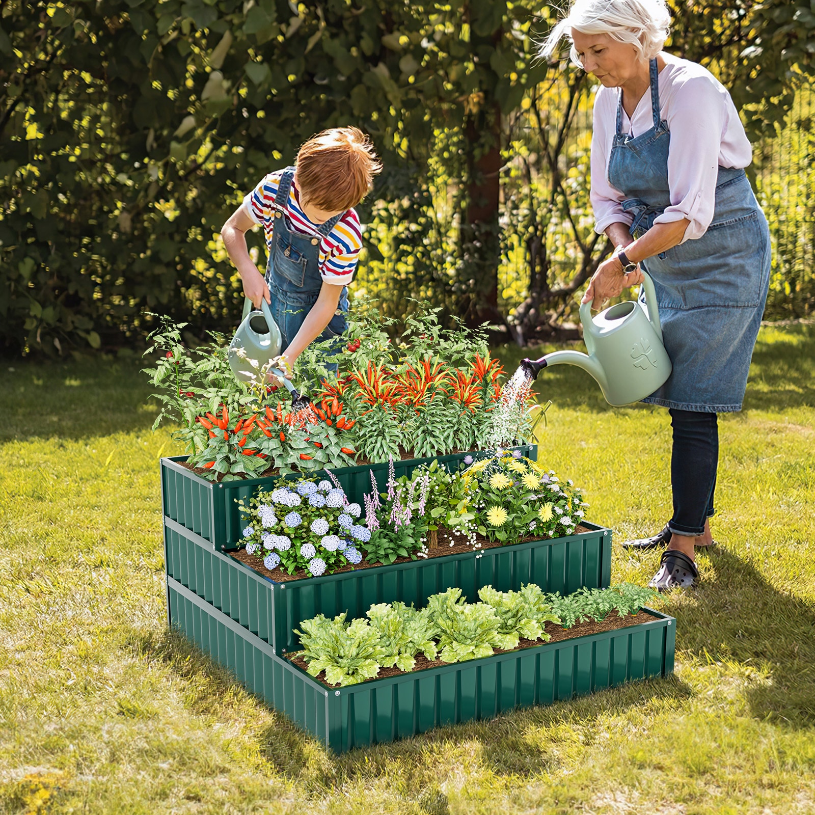Slickblue 3 Tier Metal Raised Garden Bed for Flowers Herbs Vegetables ...