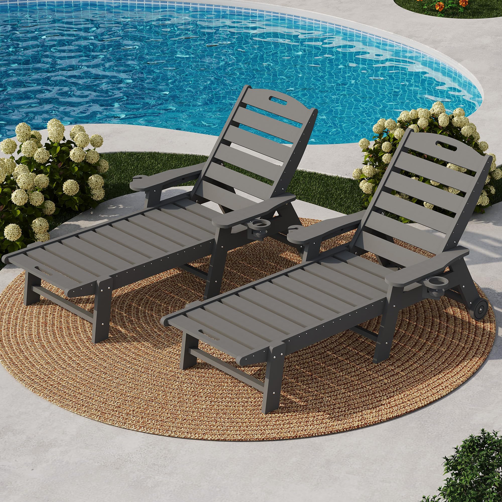 IdealHouse HDPE 5-Position Patio Lounge Chair for Outside HDPE Chaise ...