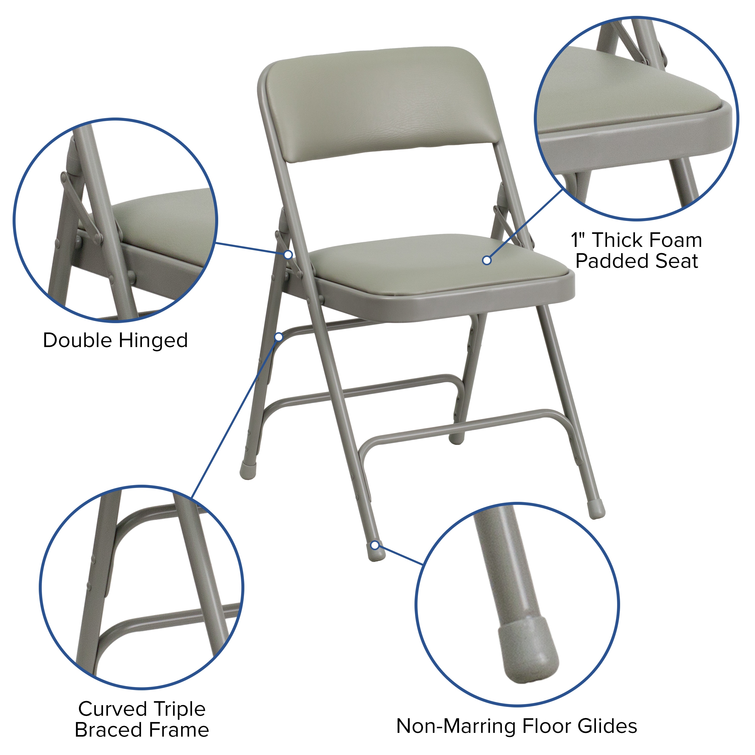 Emma + Oliver 4 Pack Curved Triple Braced Gray Vinyl Metal Folding ...