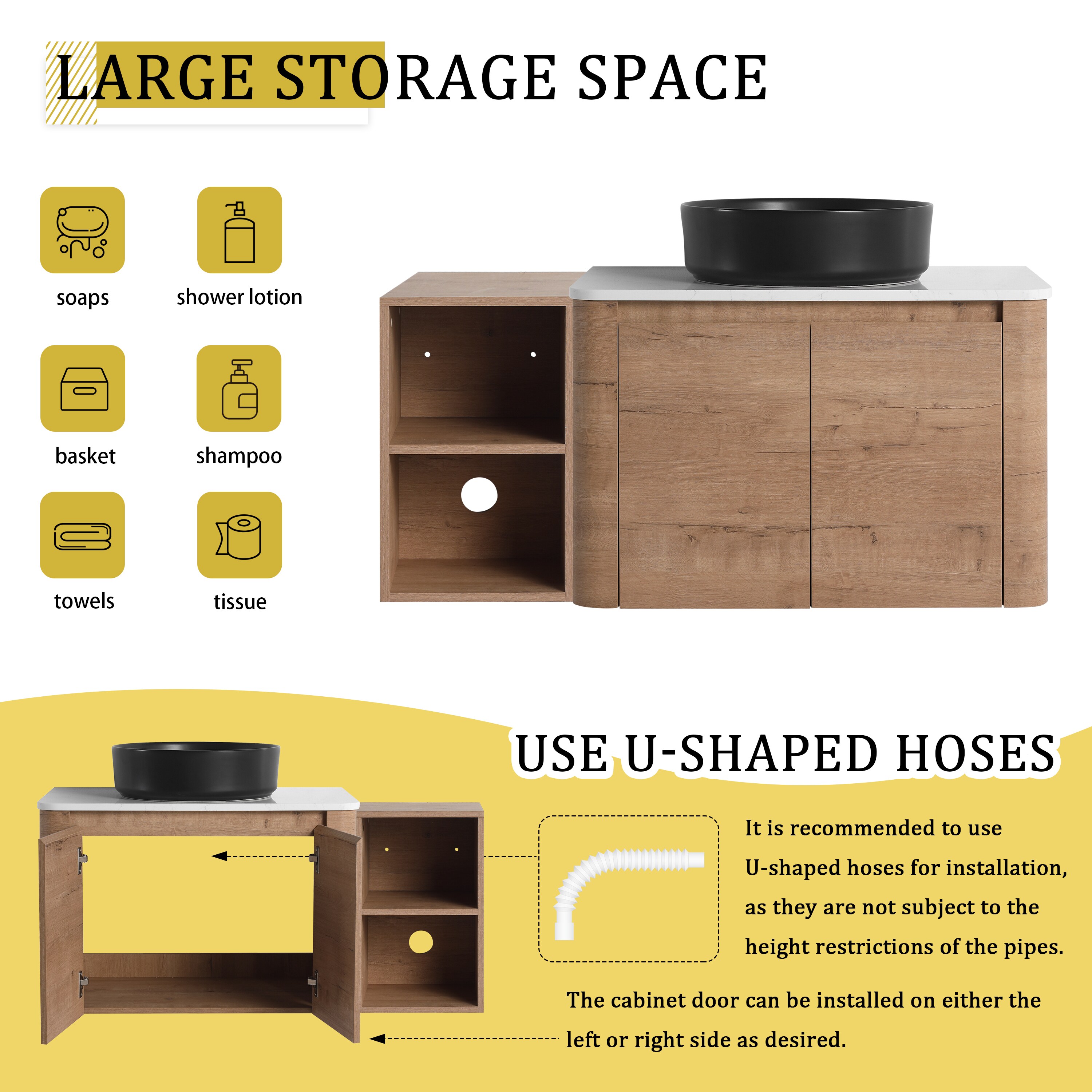 LUCKY ONE 42-in Oak Finish Ceramic Vessel 1-Sink Floating Bathroom ...