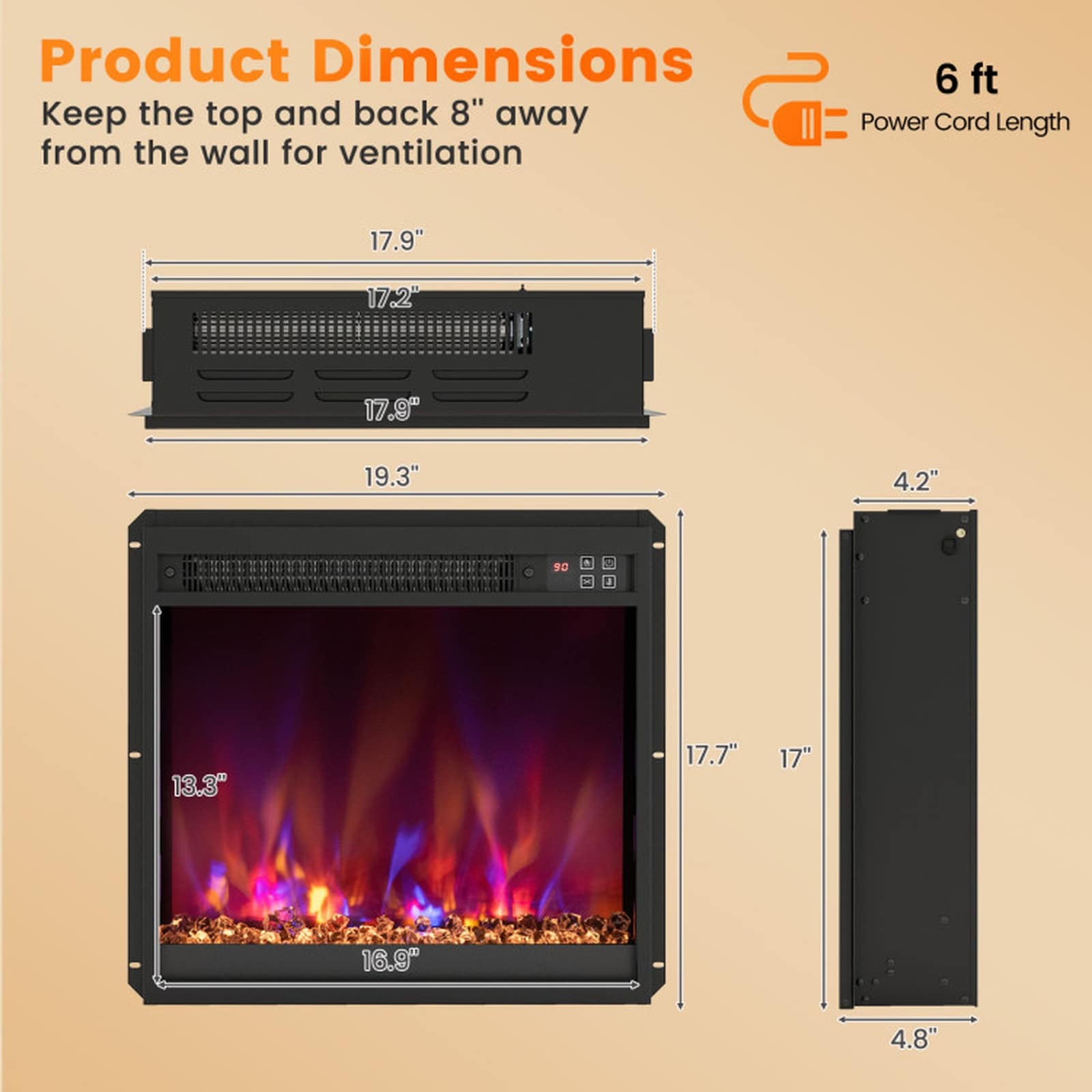 SUGIFT 18-in 1500W Electric Fireplace Insert Heater 5120-BTU 8 Flame ...