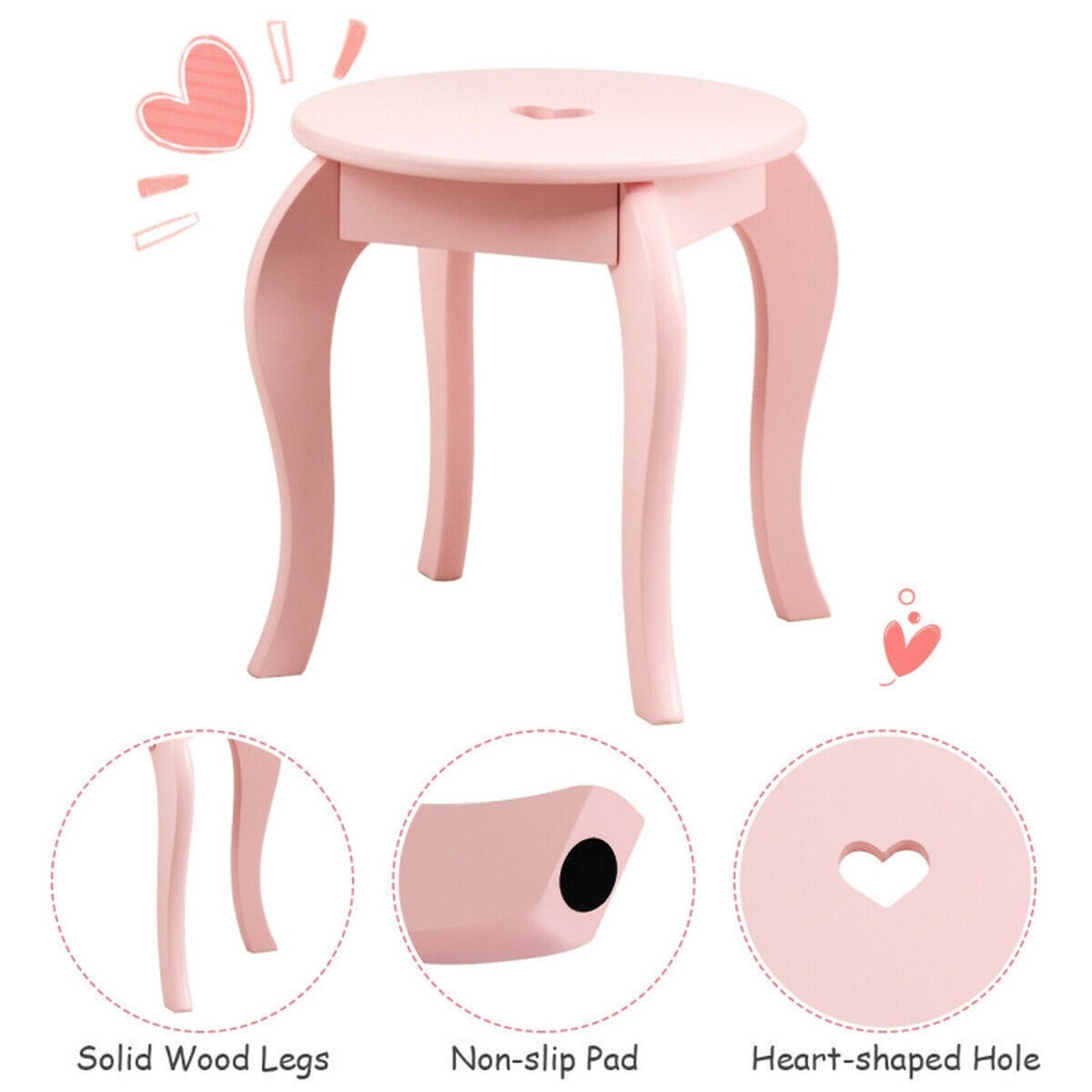 SUGIFT Pink Princess Kids Vanity Table Set with Stool HD Mirror Drawer ...