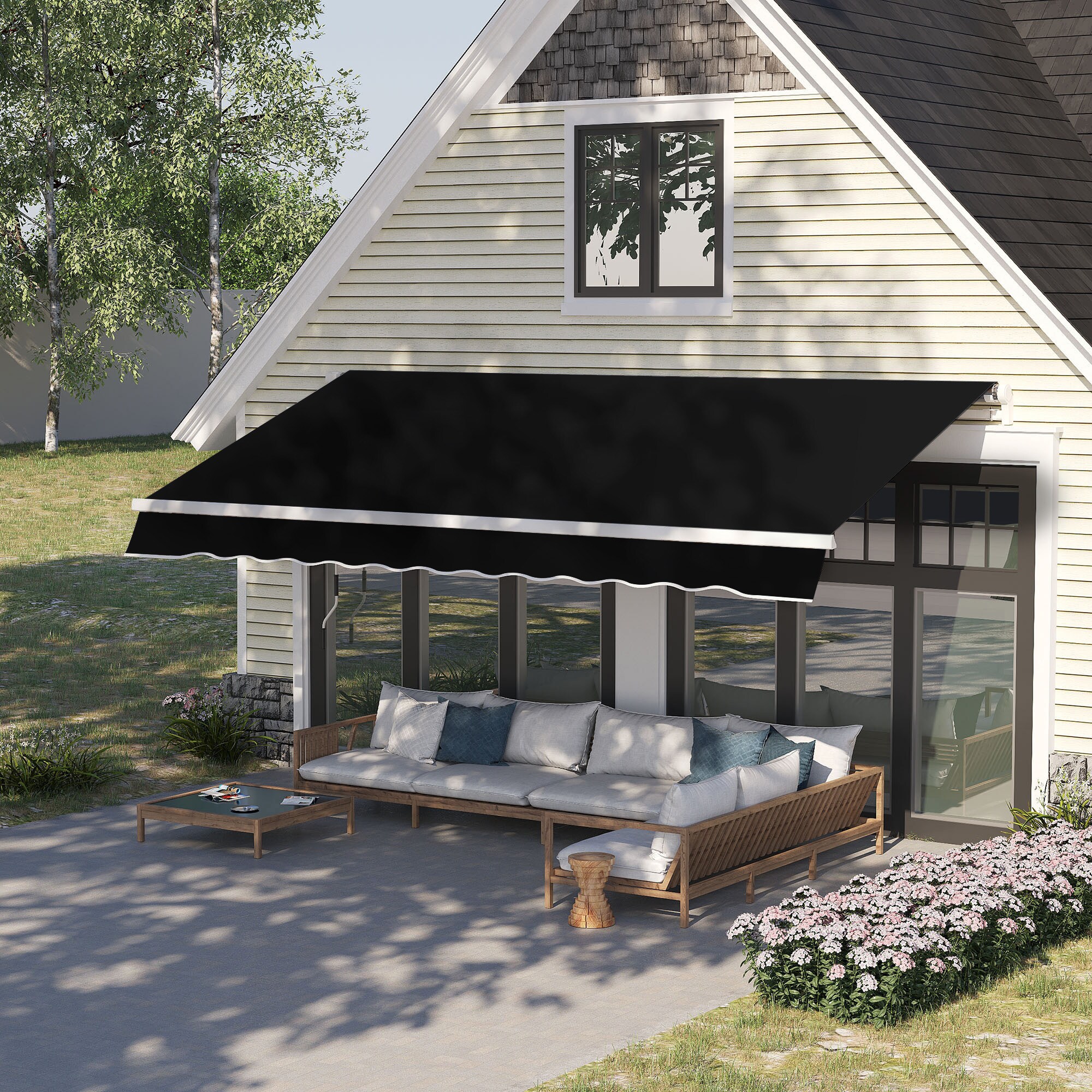 Watnature Outsunny 8 ft x 7 ft Patio Retractable Awning Manual Exterior ...