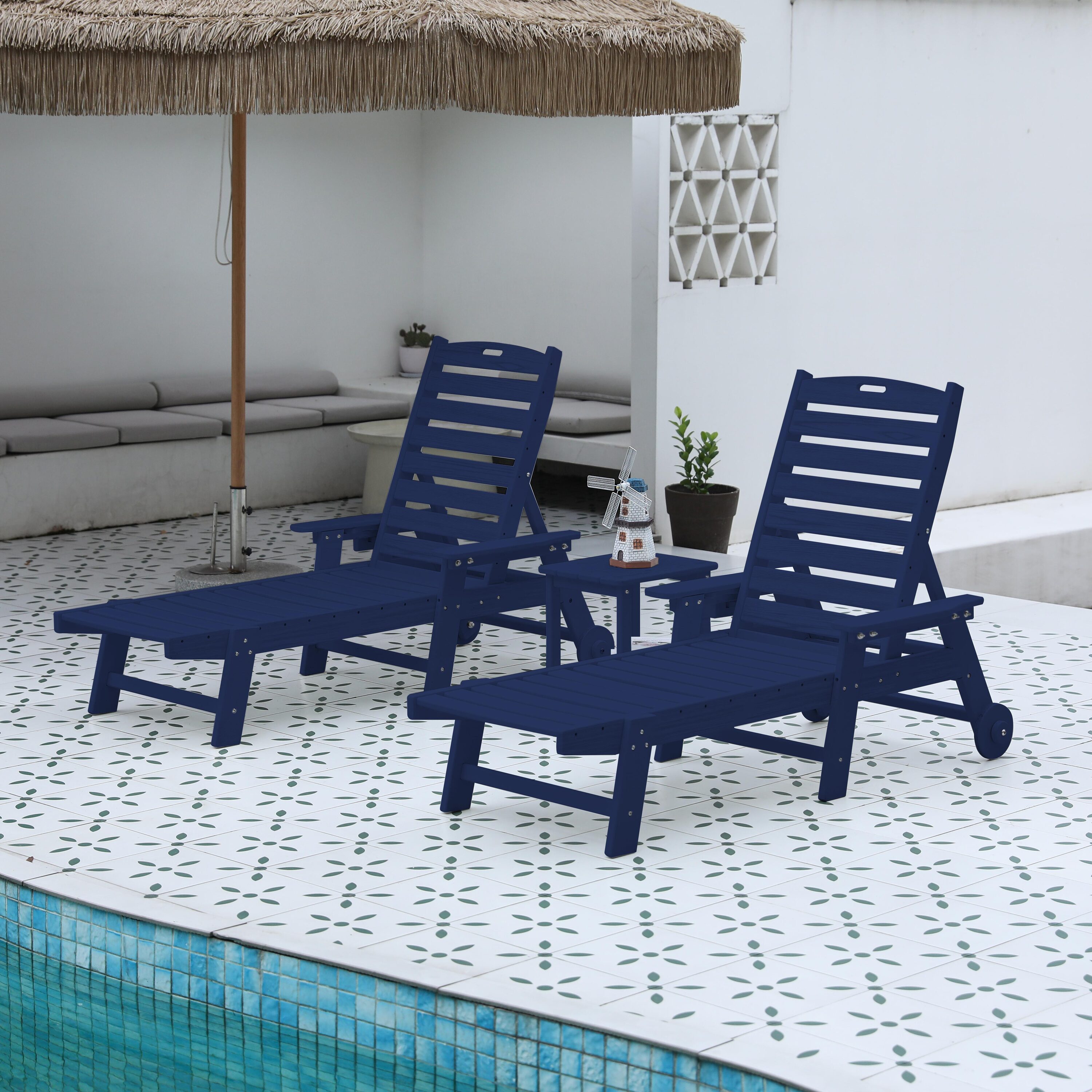 AHIOU HOME Noah Set of 2 Navy Blue HDPE Frame Stationary Chaise Lounge ...