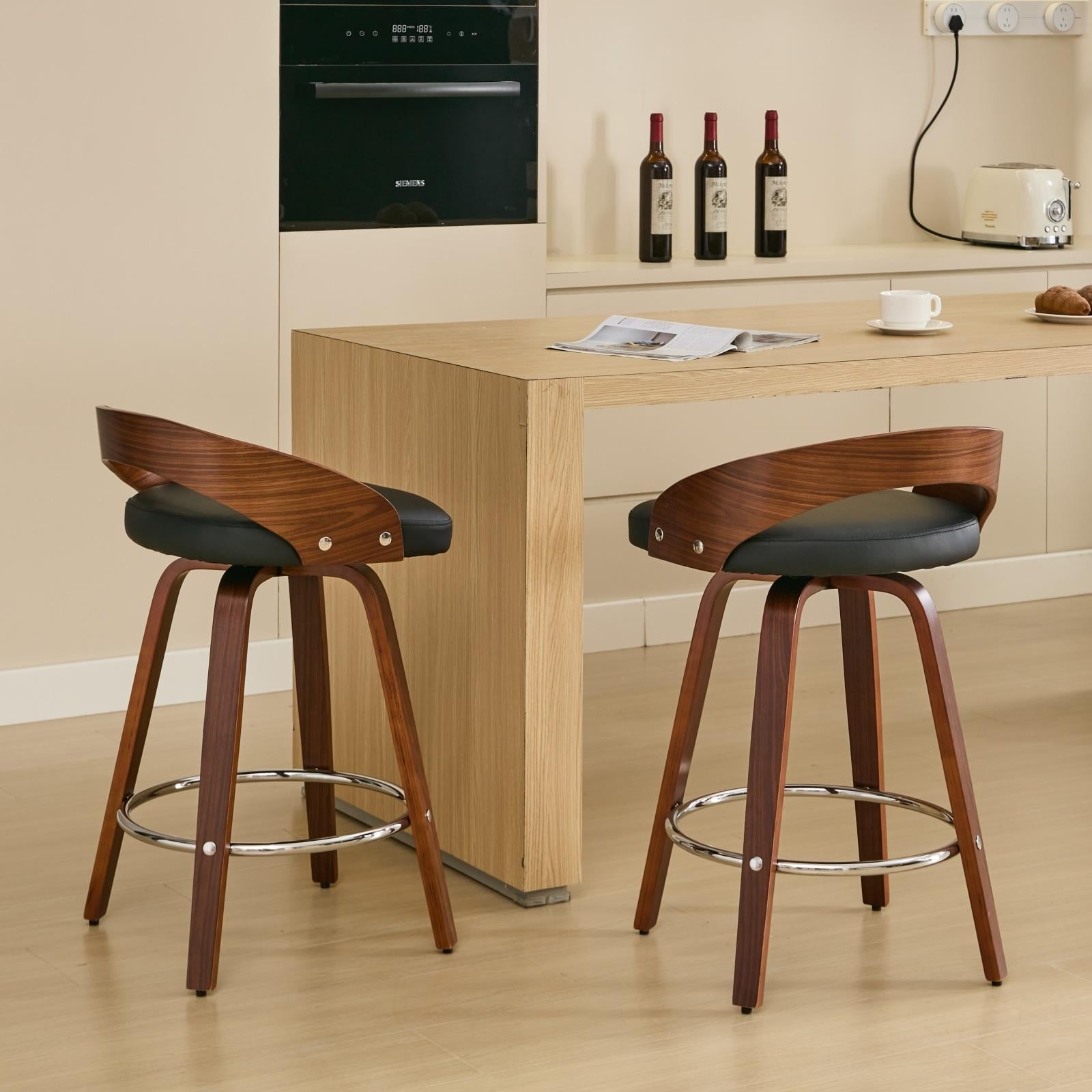 Bayfeve Black 24.8-in H Counter height Upholstered Swivel Wood Bar ...