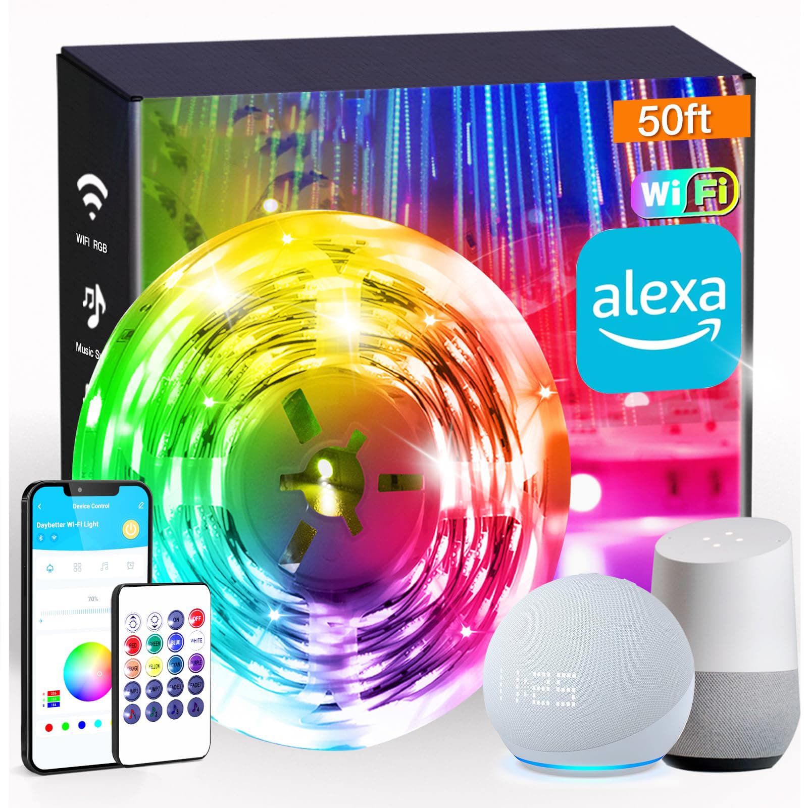 Etokfoks 1 Roll 50ft Smart WiFi LED Strip Lights APP and Voice ...