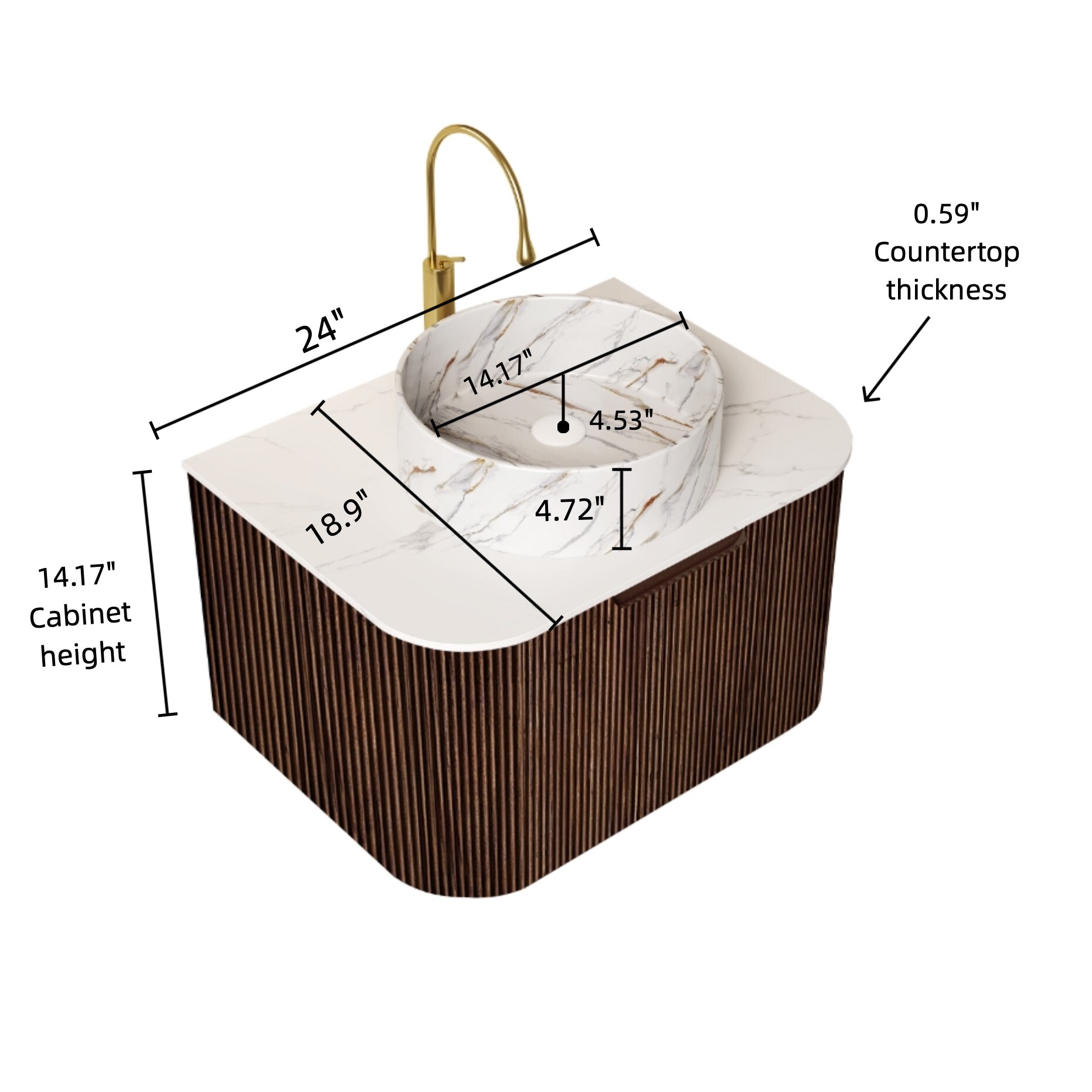 LUXEYARD DINA 24 Bathroom Vanity With Sink Wall Mounted Floating Curved ...