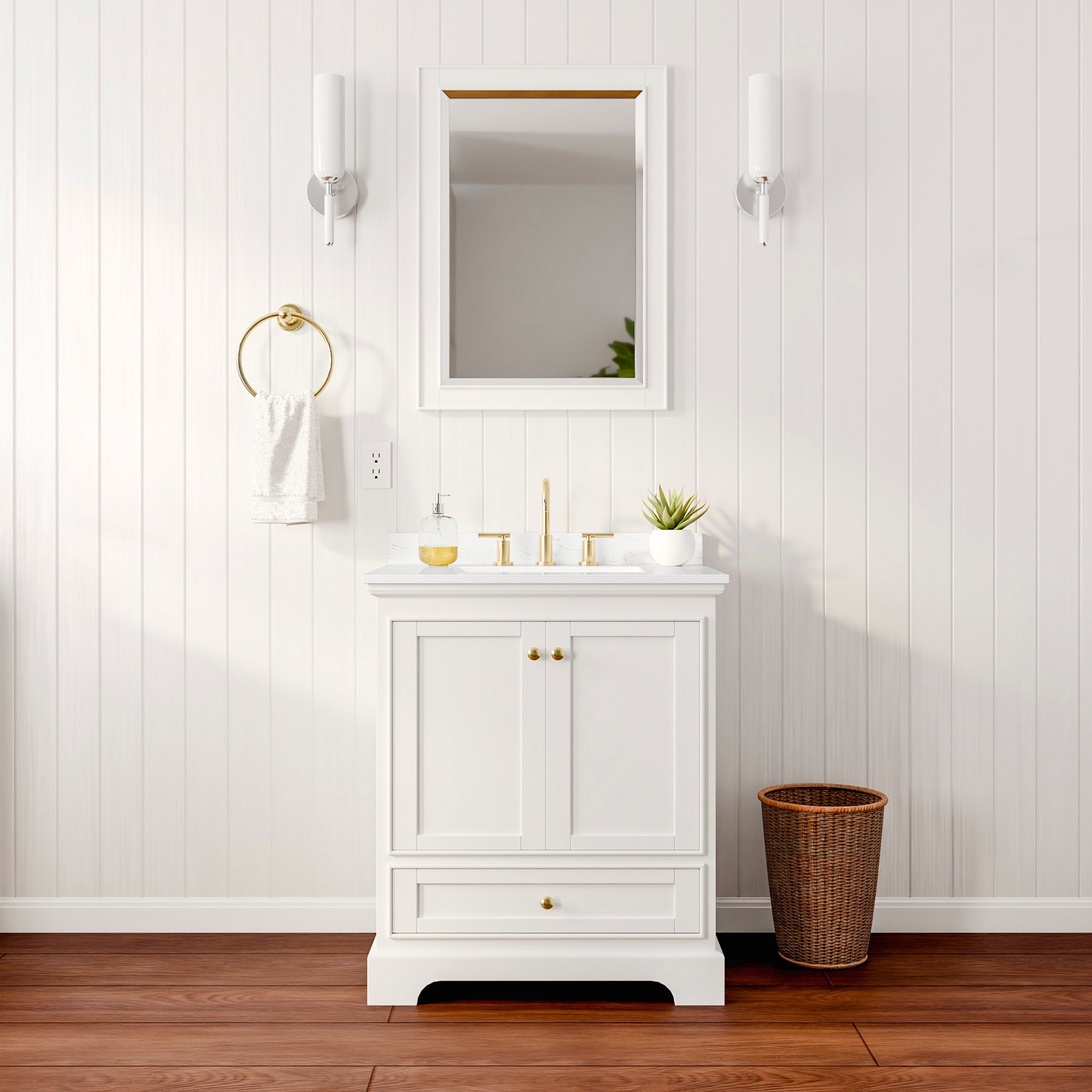 Wyndham Collection Deborah 30-in White with Brushed Gold Trim ...