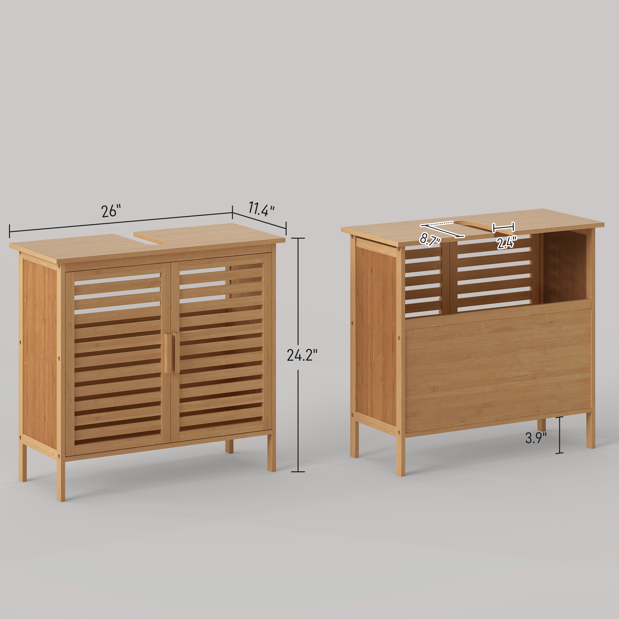 LUXEYARD Freestanding Bathroom Sink Cabinet Bamboo Under Sink Cabinet ...