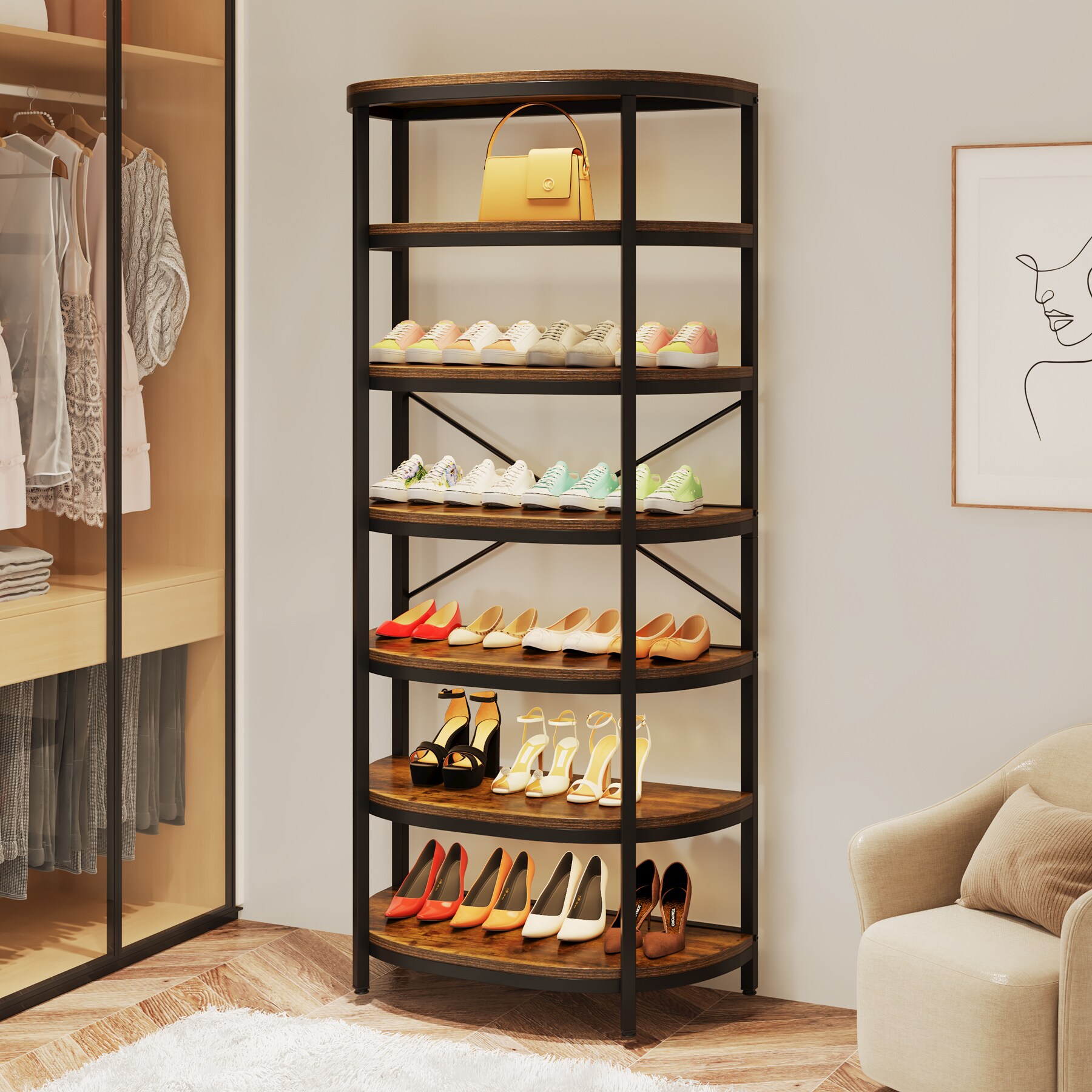 Tribesigns 67.32-in H 7 Tier 25 Pair Brown Mdf Shoe Rack in the Shoe ...