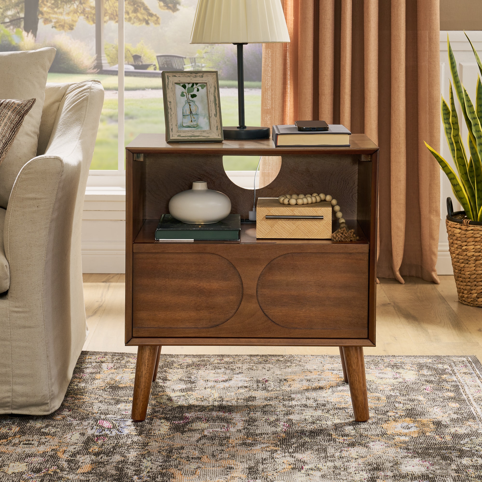 GDFStudio Mid Century Modern Harlow Wood Fluted Nightstand with ...
