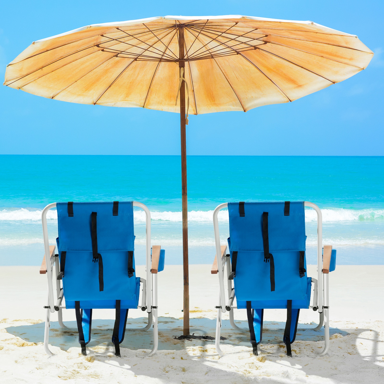 Winado Polyester Blue Folding Beach chair Adjustable and Carrying Strap ...