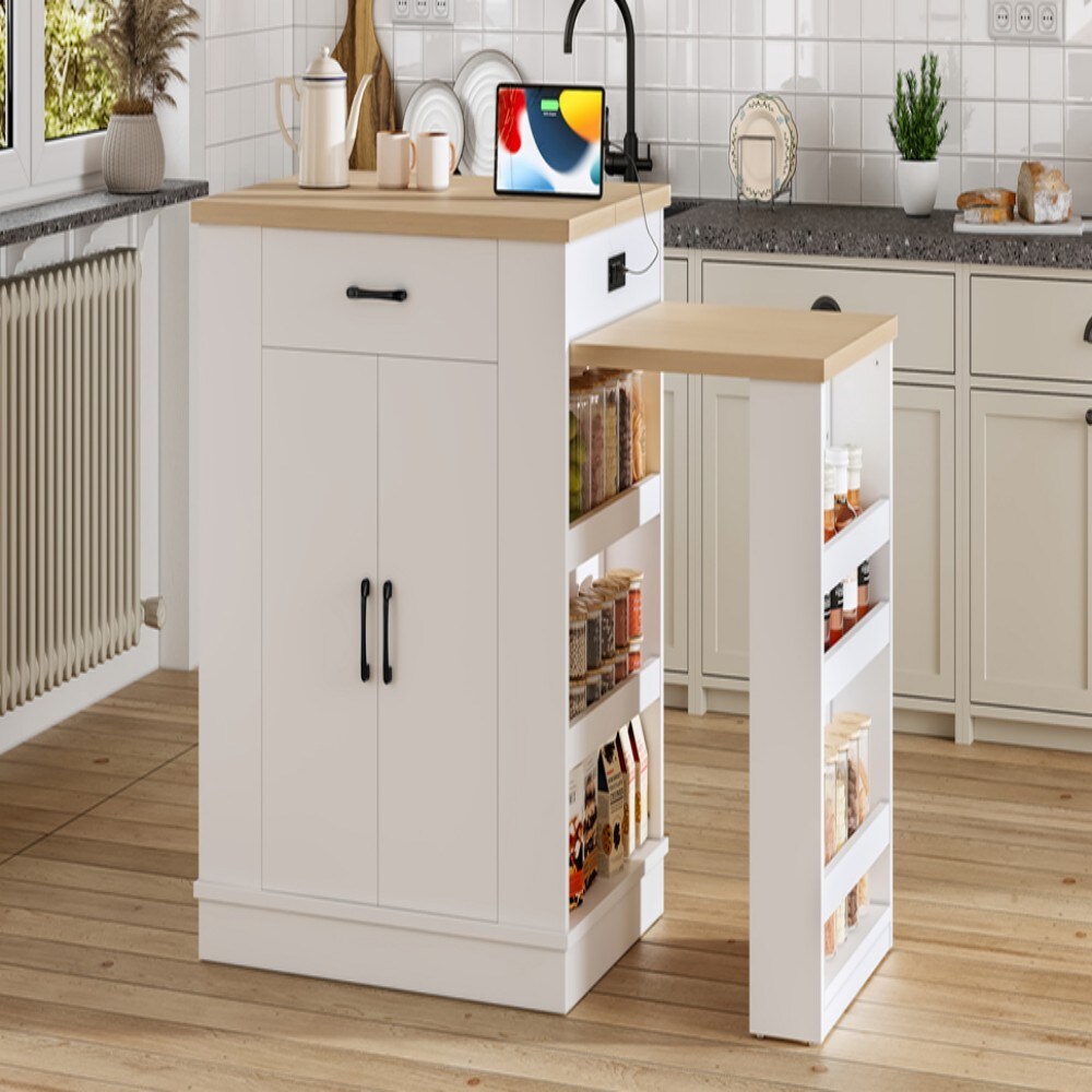 GlasFlength Extendable Island Console with Drawers Double Door Cabinet ...