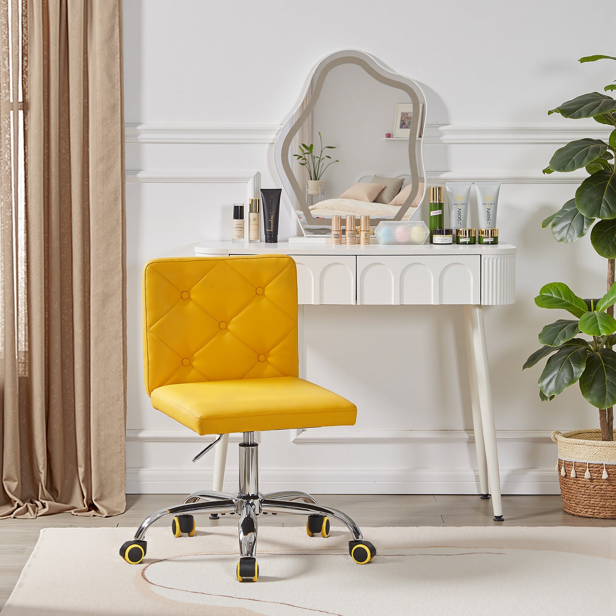 Vecelo Yellow Armless Office Chair Trendy Desk Chair PU Leather Swivel ...