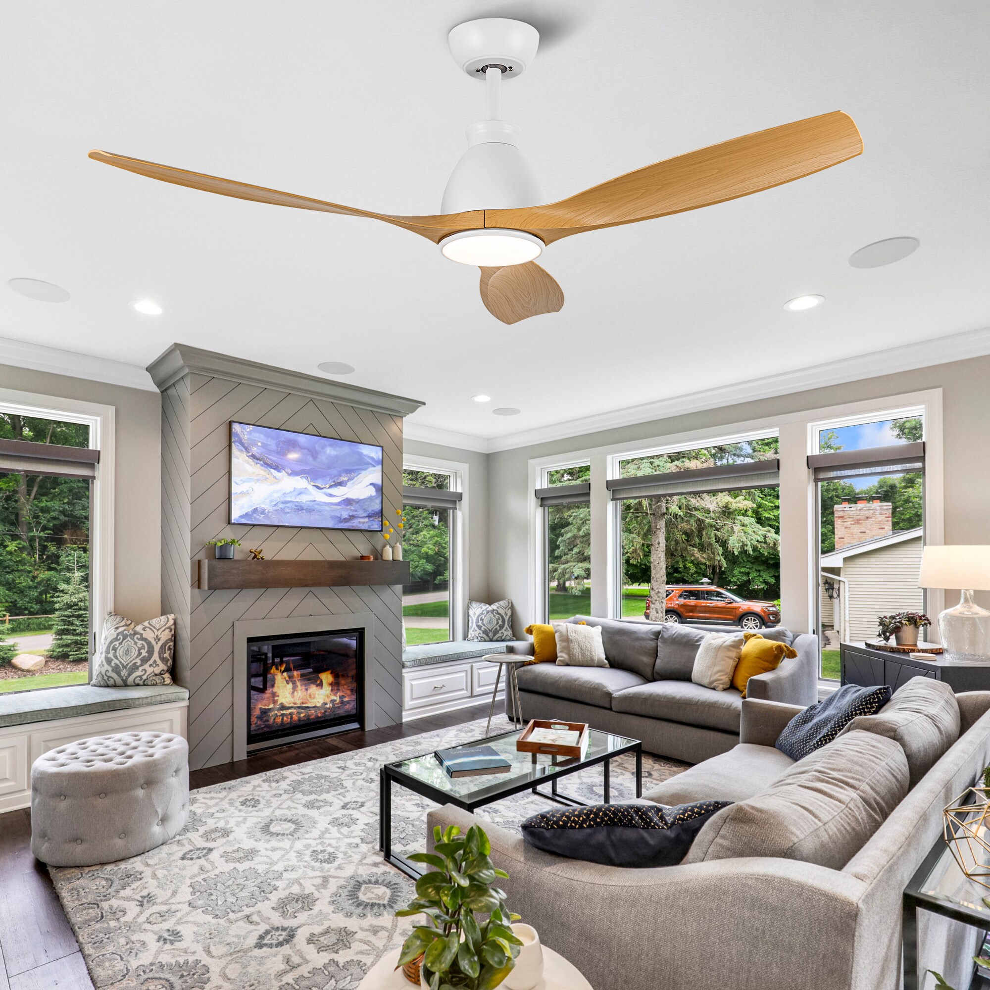 YUHAO Splenda 52-in White with Distressed Blades Color-changing Integrated LED Indoor/Outdoor ...